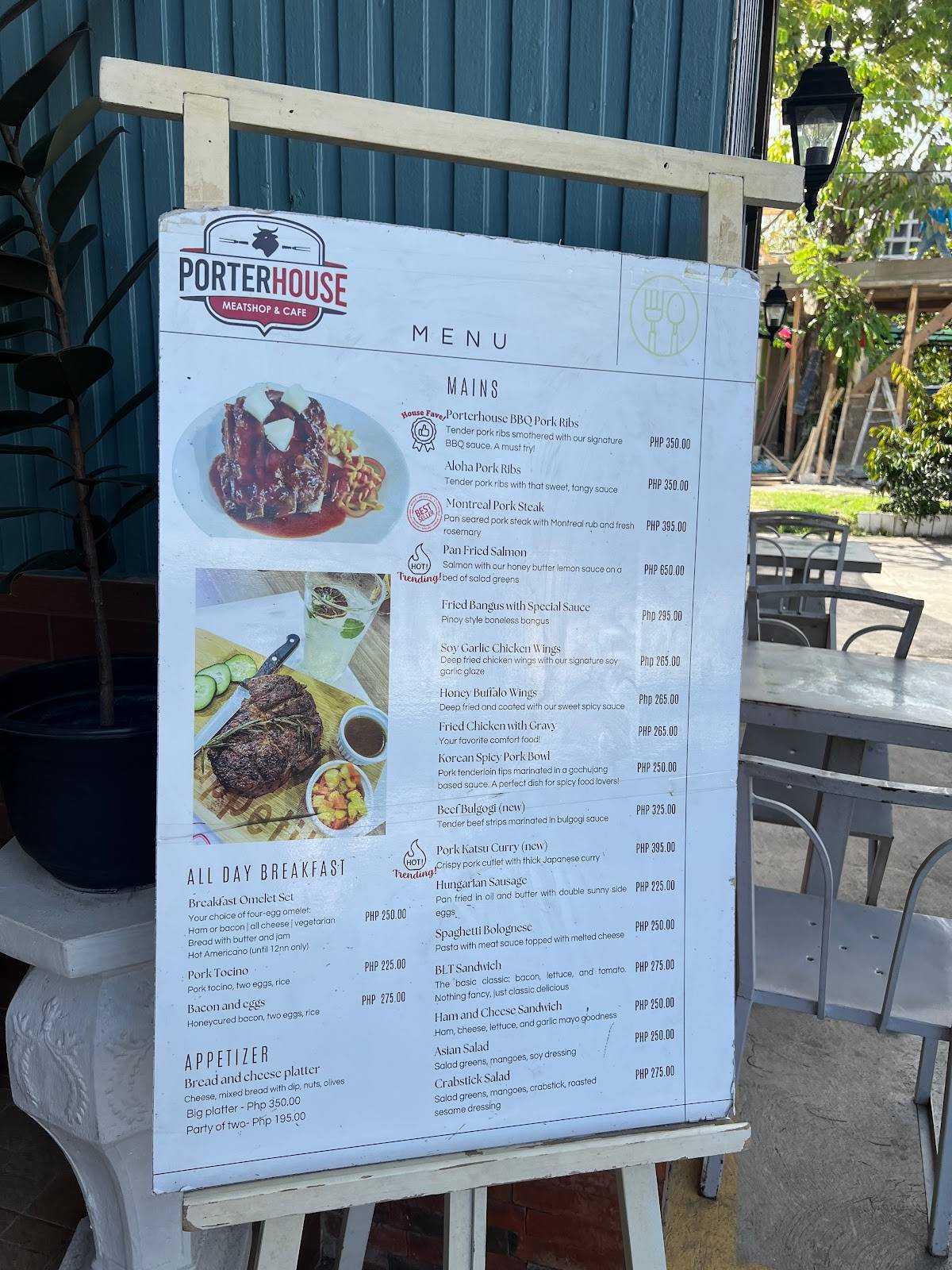 Menu at Porterhouse Meatshop & Cafe, Cebu City