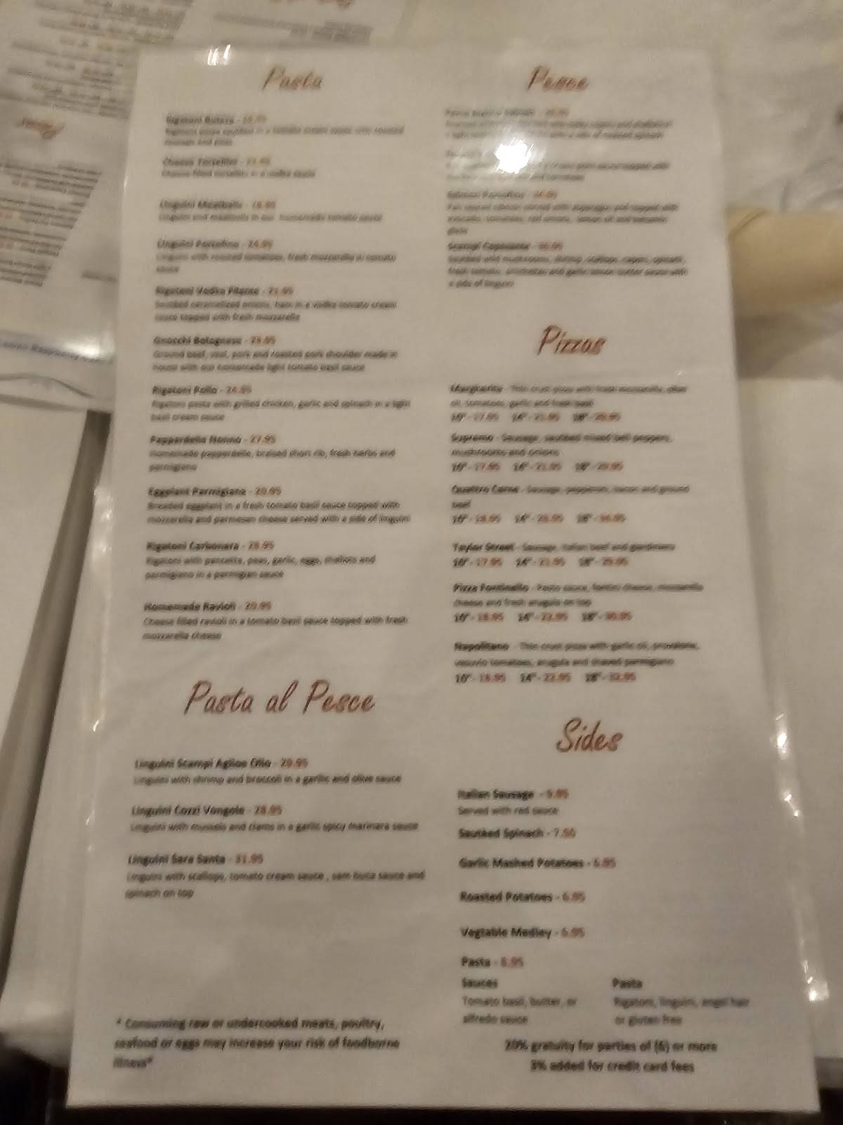 Menu at Portofino restaurant, St. Charles