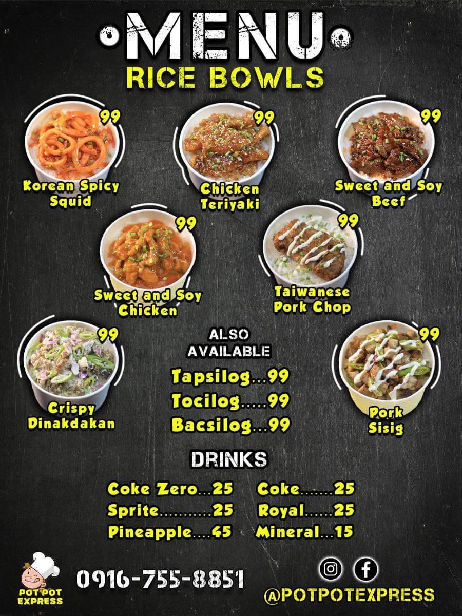 Menu at Pot Pot Express restaurant, Manila