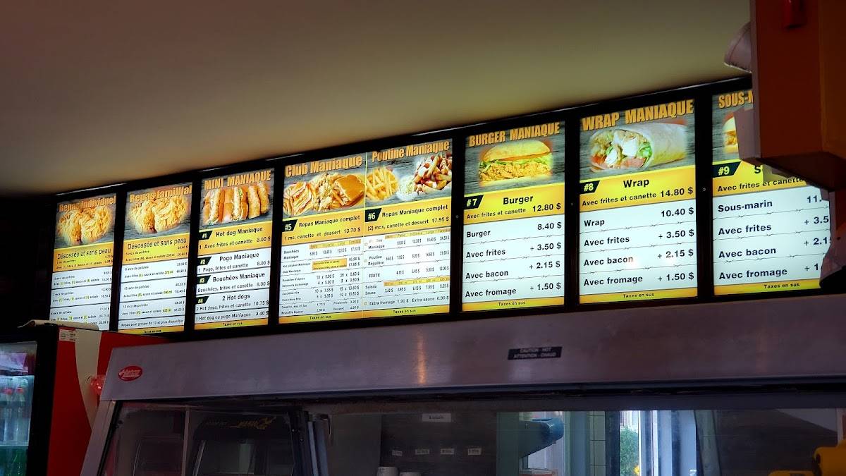 Menu au Poulet Frit Maniaque restaurant, Gatineau