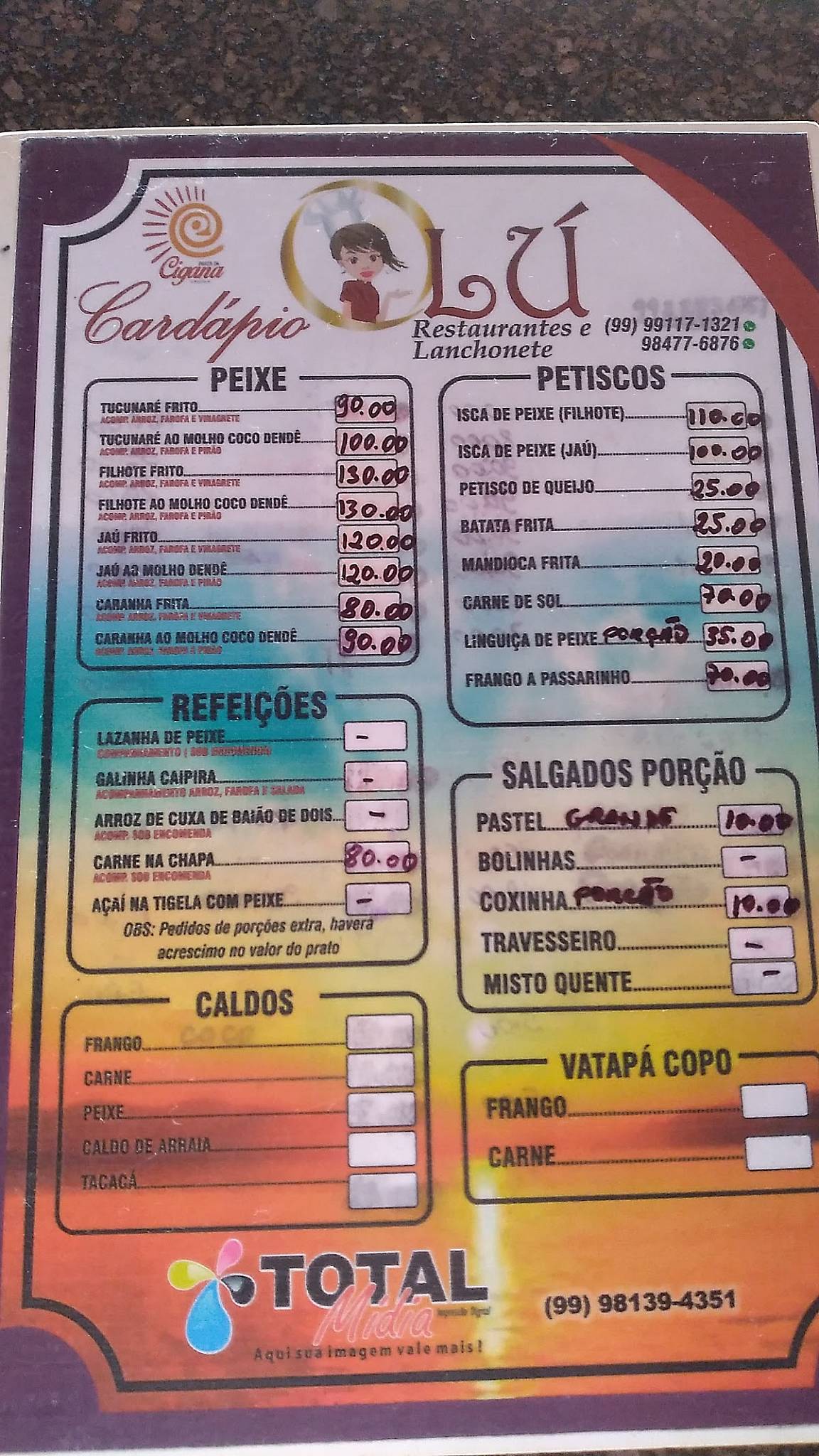 Menu em Praia da Cigana restaurante, Brasil