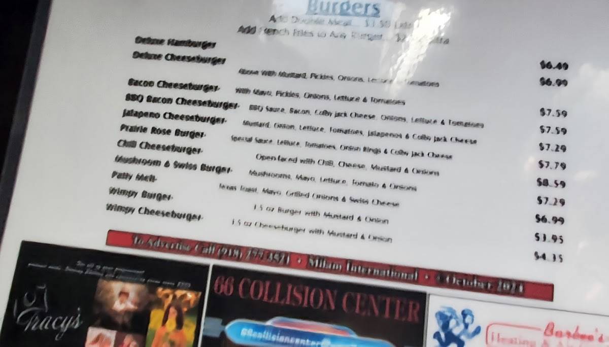 Menu at Prairie Rose Grille restaurant, Chelsea