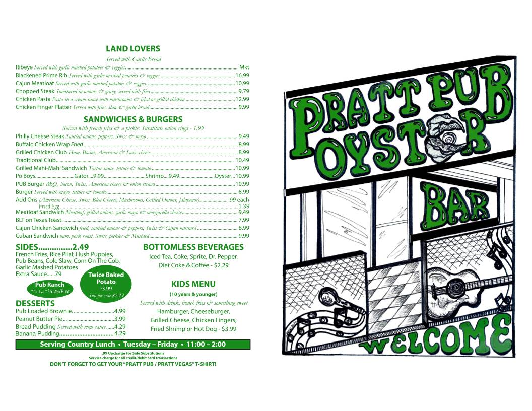 Menu at Pratt Pub & Oyster Bar, Prattville, E Main St