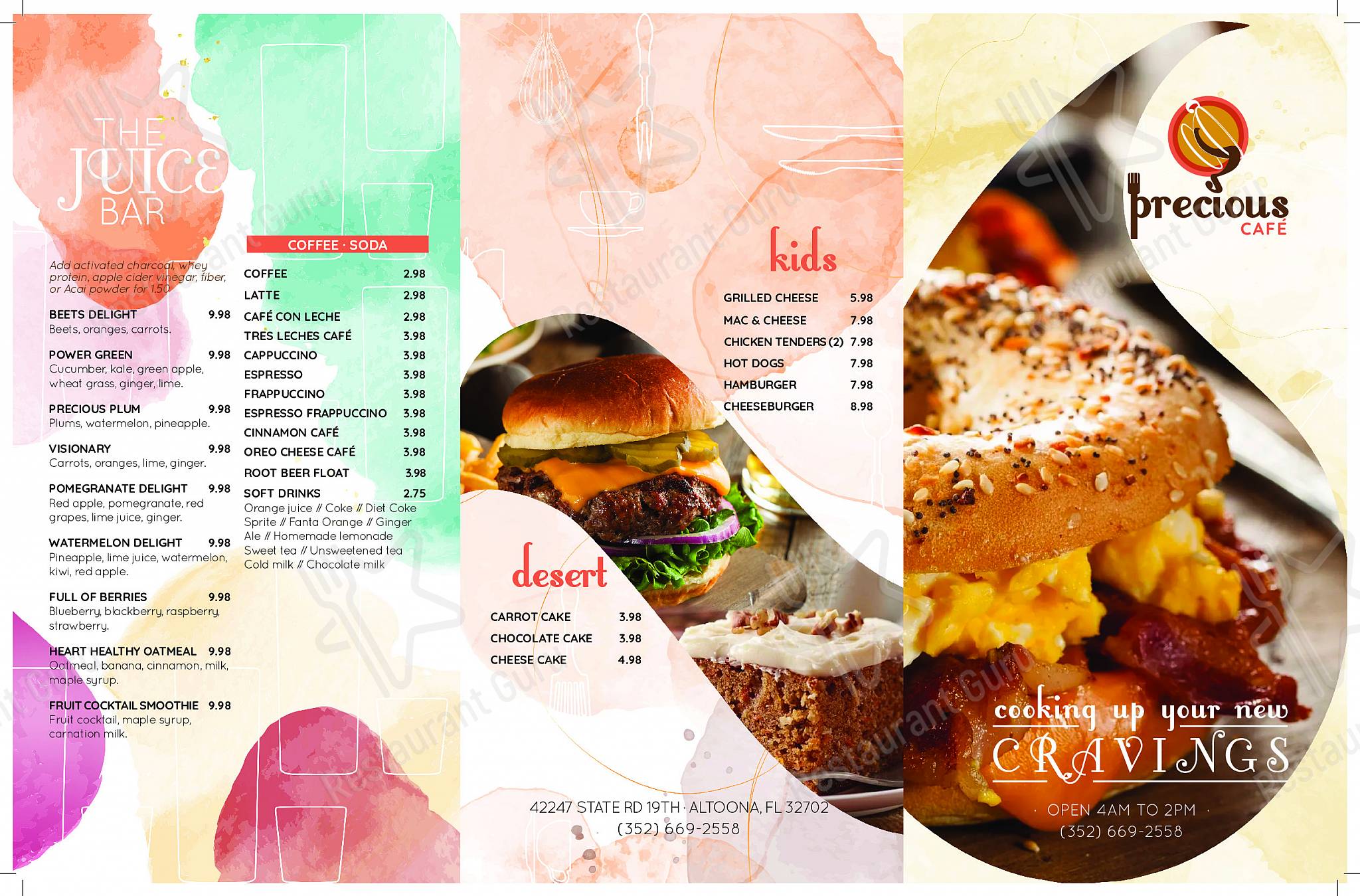 Menu at Precious Cafe, Altoona