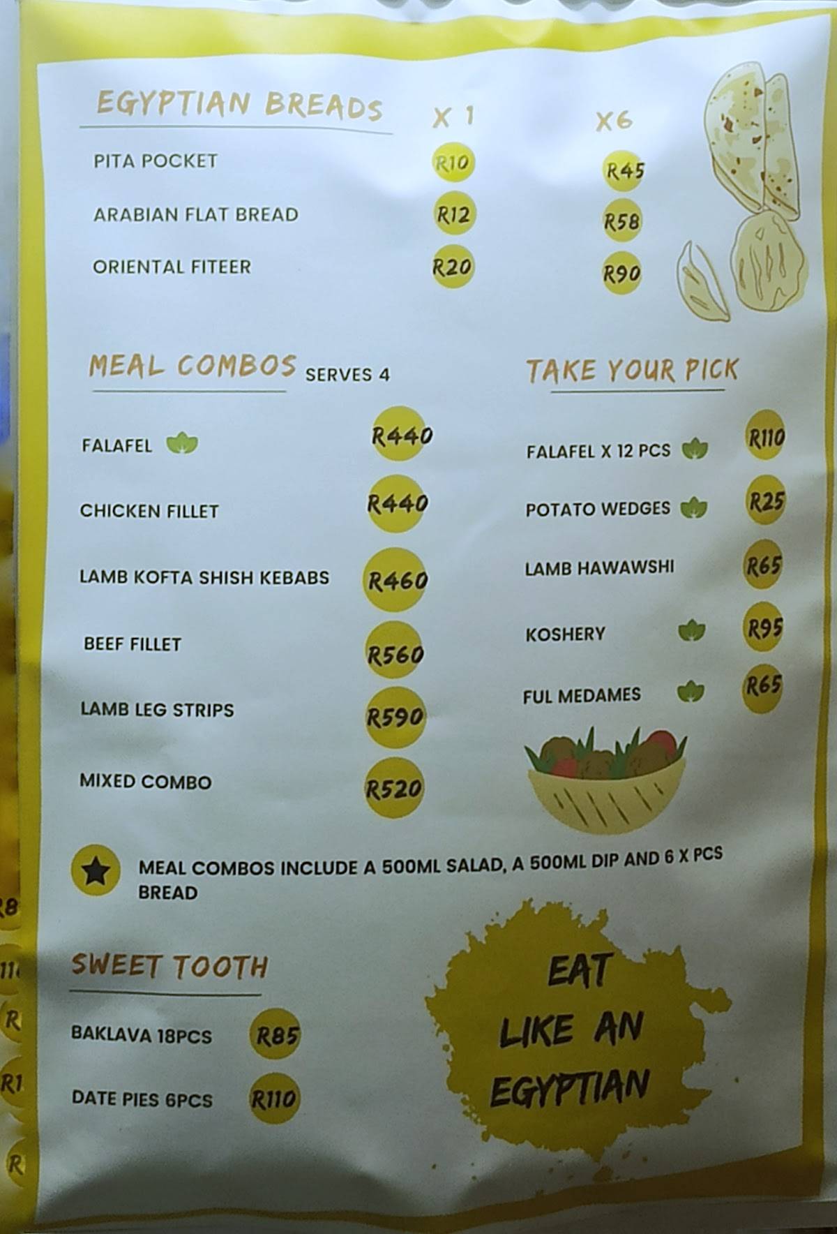 Menu at Cairo Kitchen restaurant, Pretoria, Castle Gate Cres