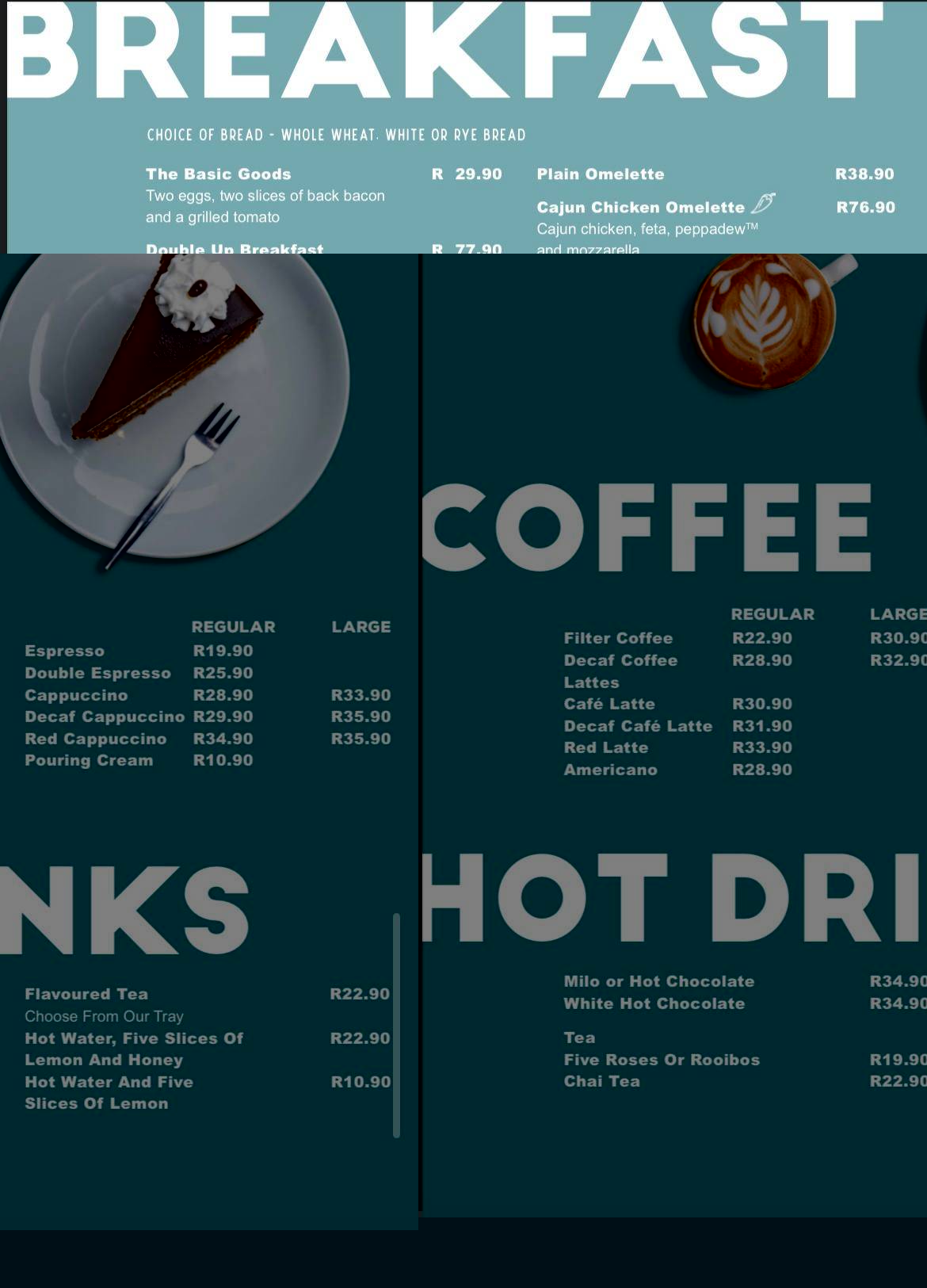 Menu at Foodchain restaurant, Pretoria, Menlyn Park