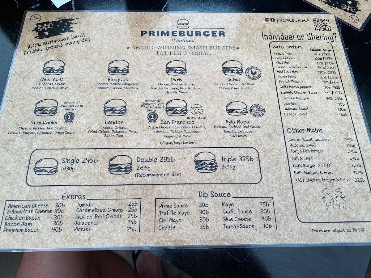 Menu at Prime Burger @ Central Phuket restaurant, Phuket