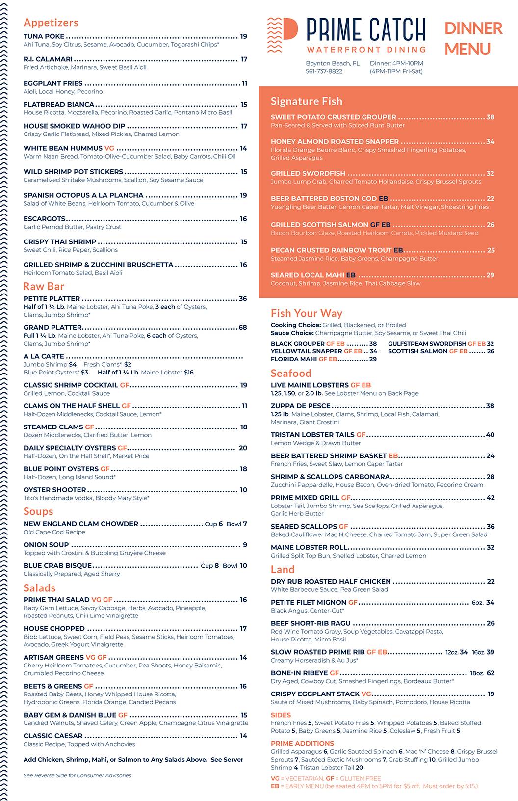 Menu at Prime Catch pub & bar, Boynton Beach