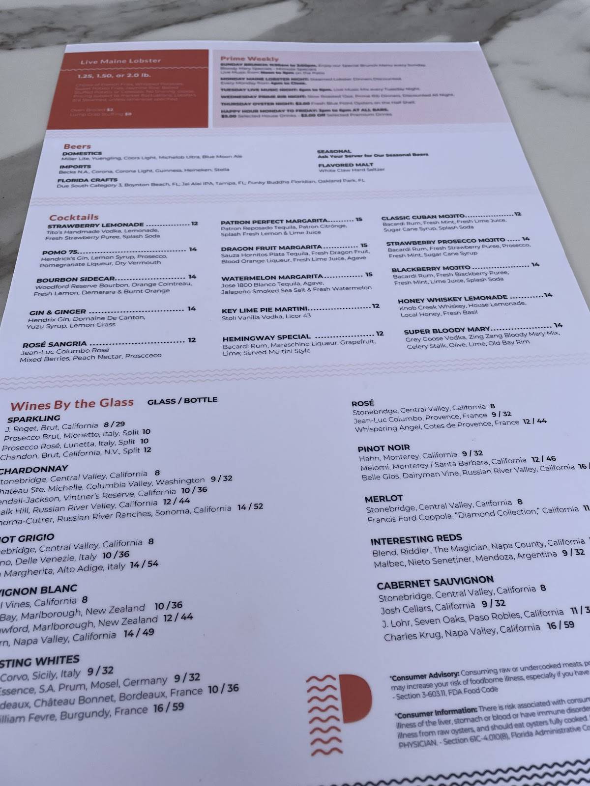 Menu at Prime Catch pub & bar, Boynton Beach