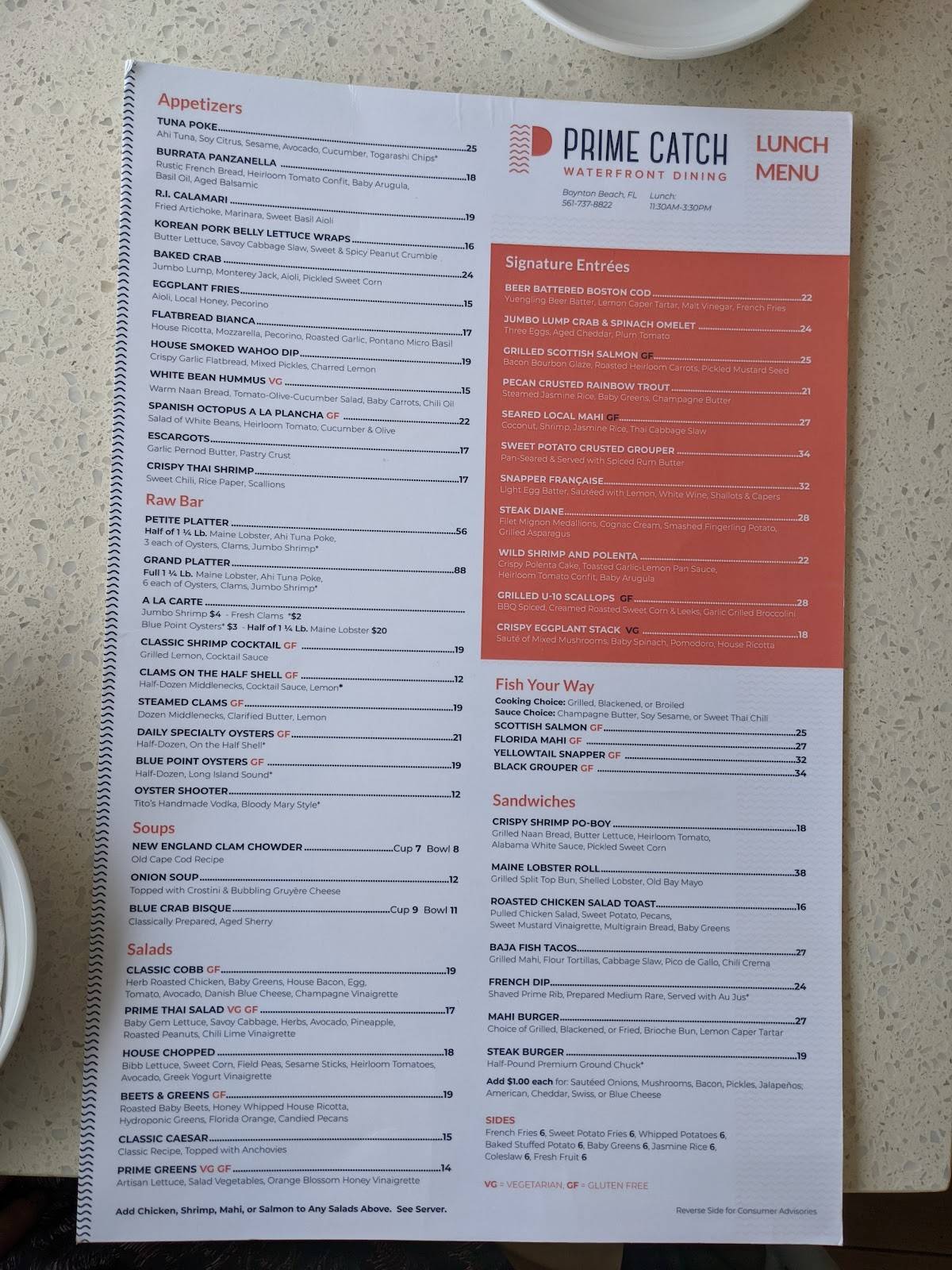 Menu at Prime Catch pub & bar, Boynton Beach