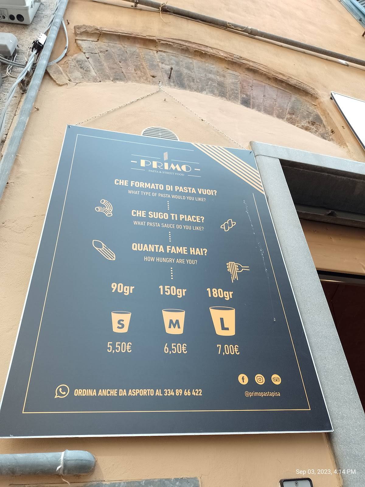 Menu da Primo - Pasta & Street Food ristorante, Pisa