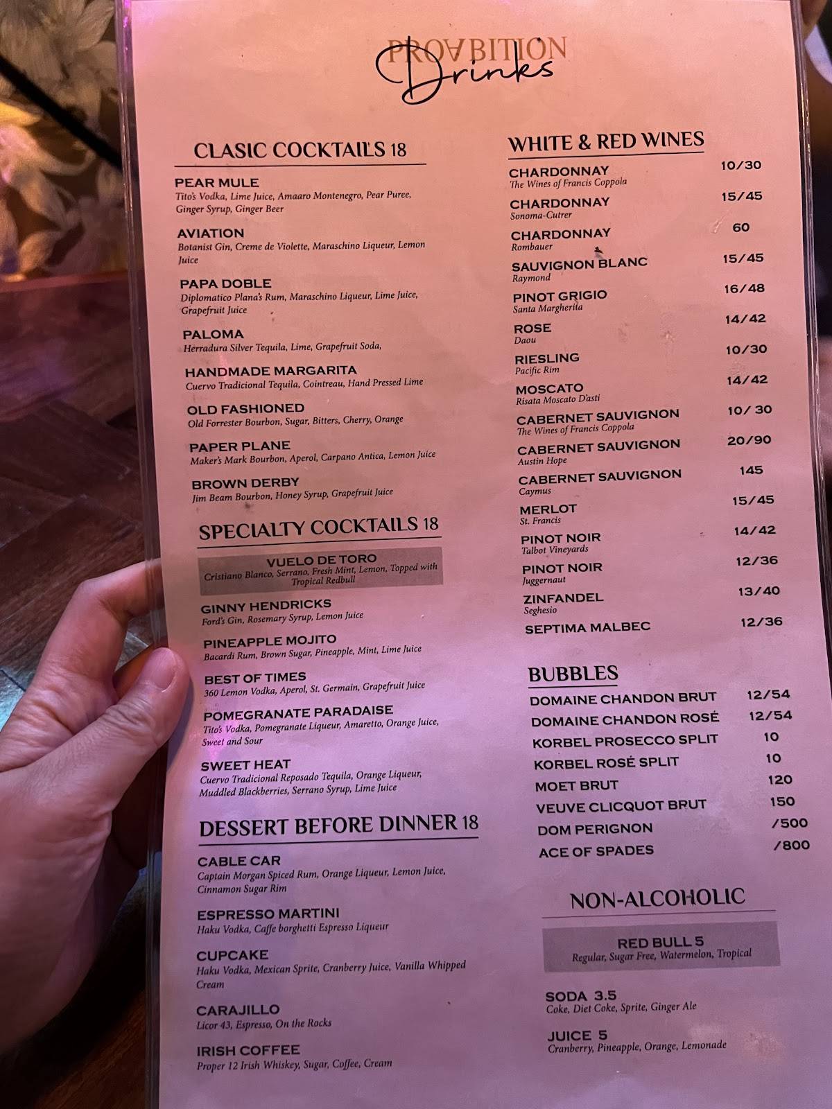Menu at ProAbition pub & bar, Riverside