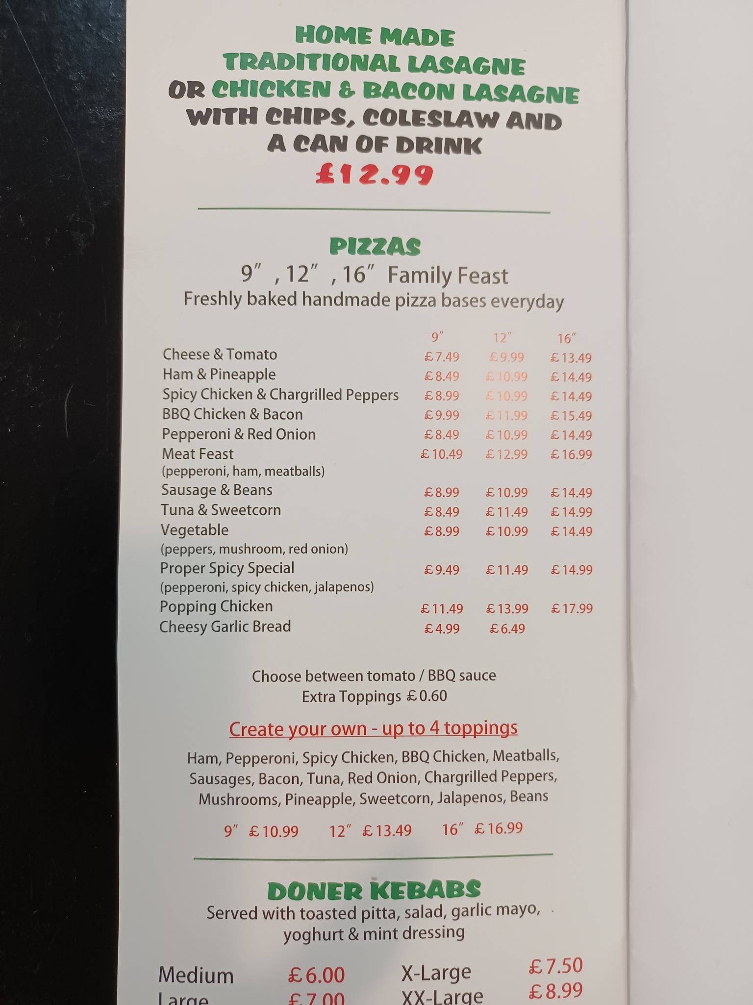 Menu at Proper Pizza Tavistock pizzeria, Tavistock