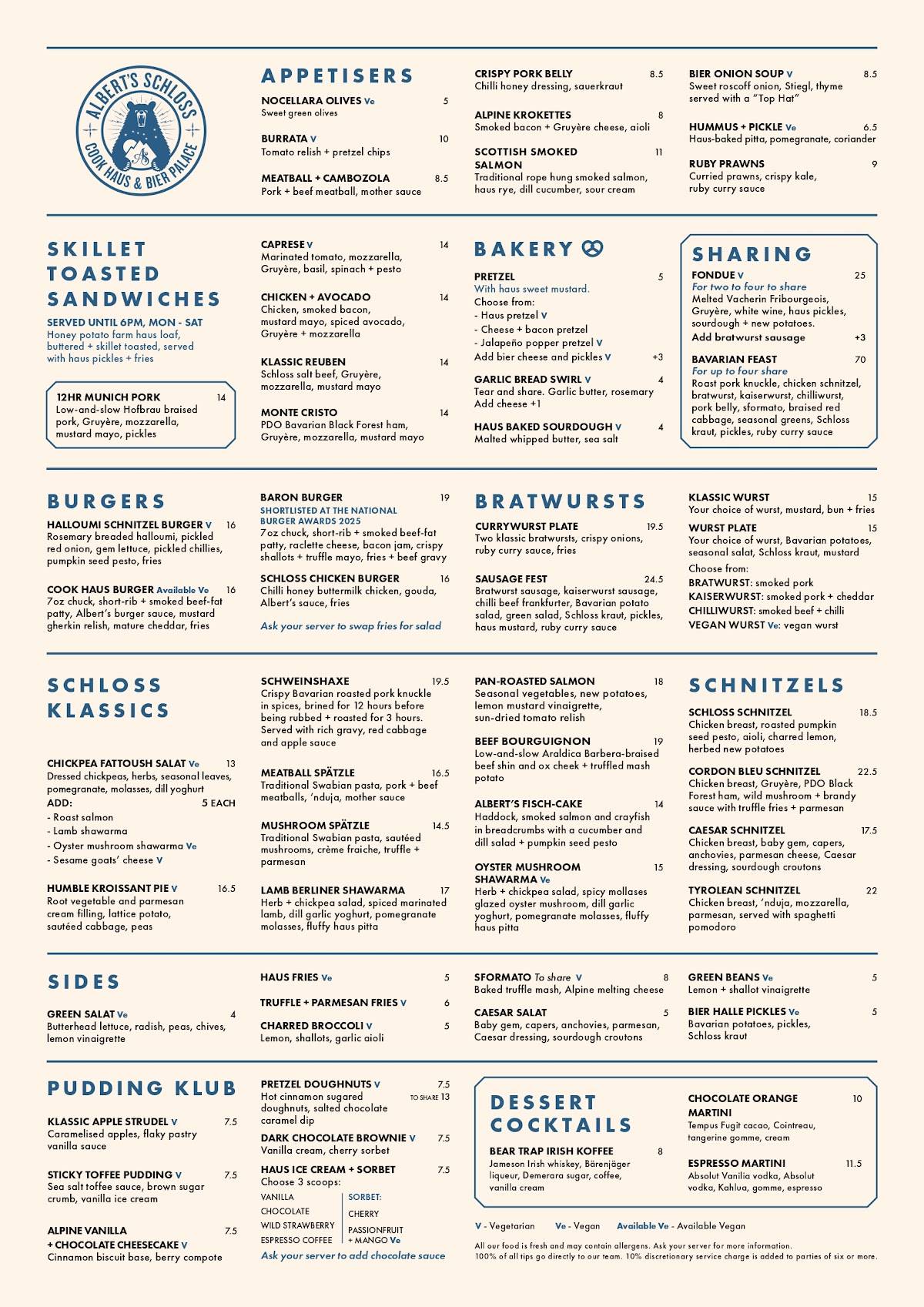 Menu at Albert's Schloss - Liverpool pub & bar, Liverpool