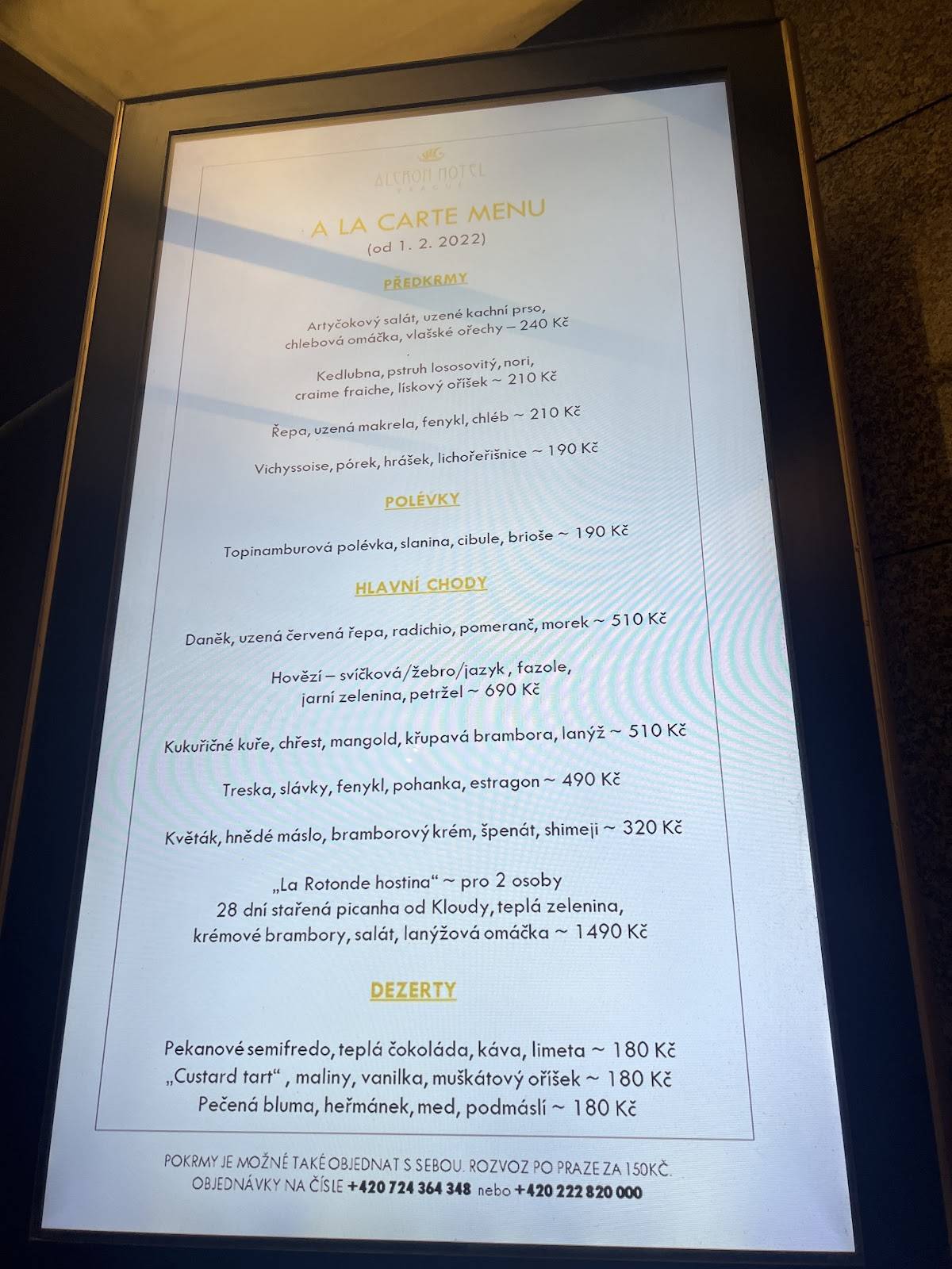 Menu at Alcron Bar, Prague