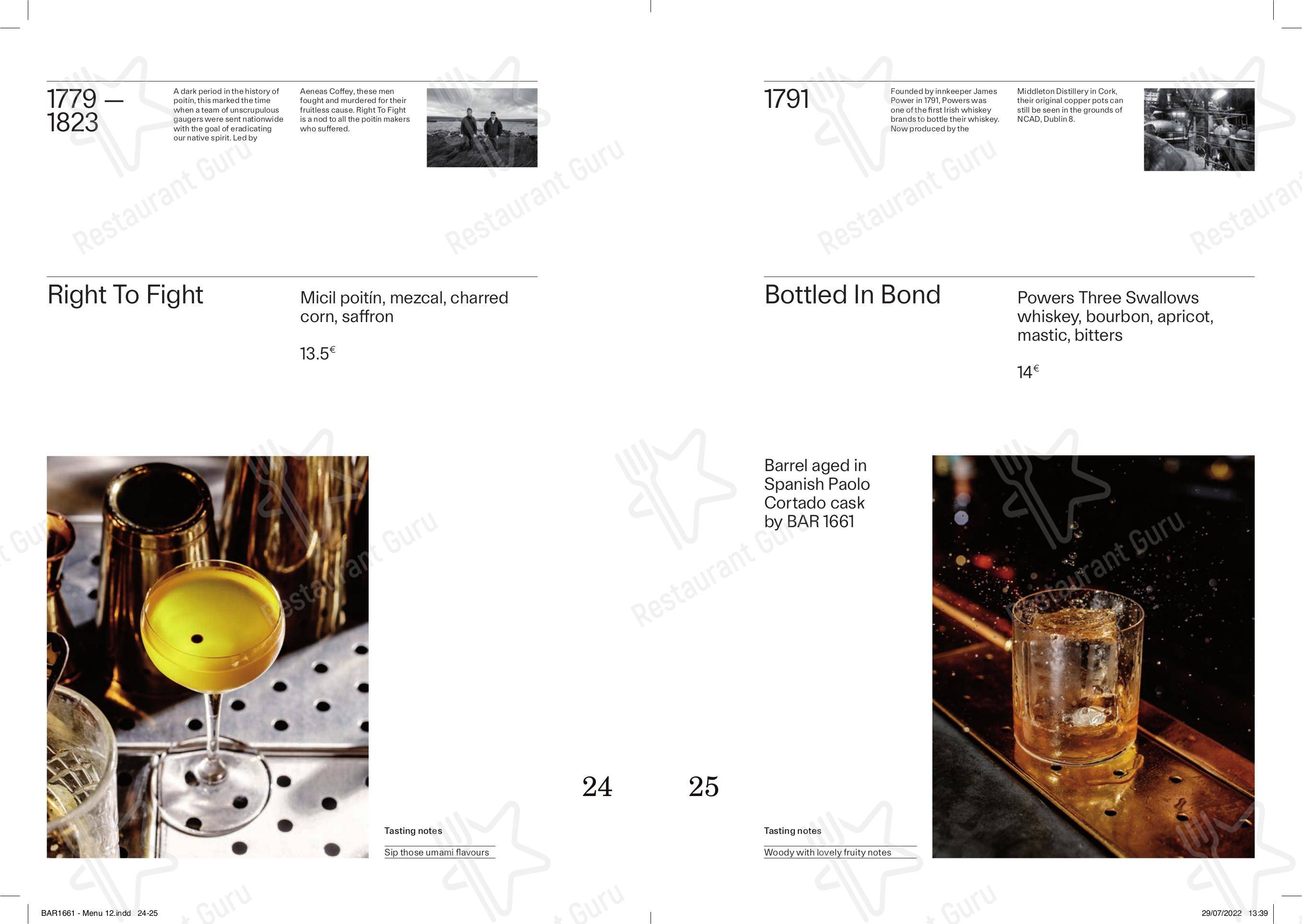 Menu at BAR 1661, Dublin