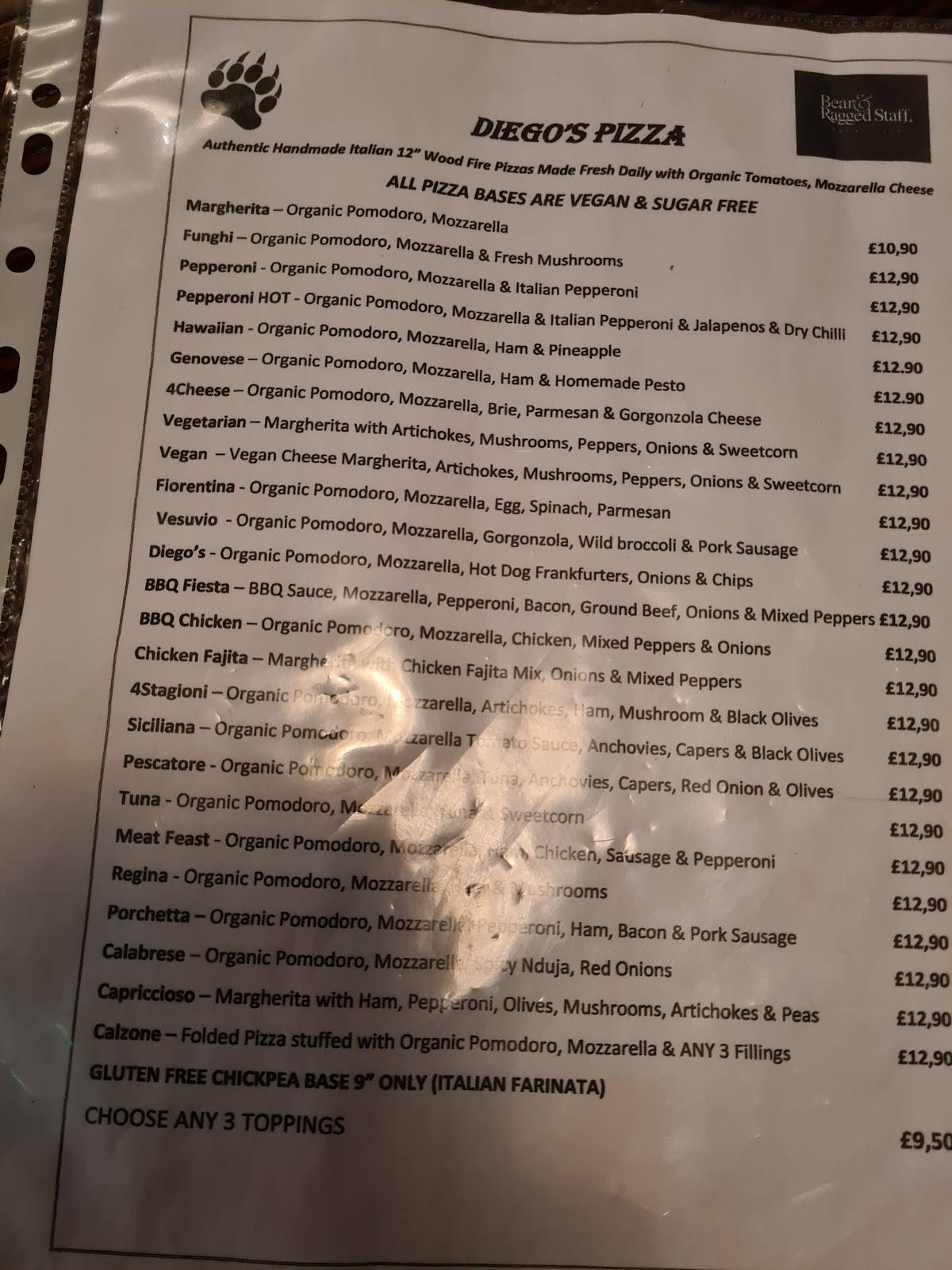 Menu at Bear & Ragged Staff pub & bar, Farnham