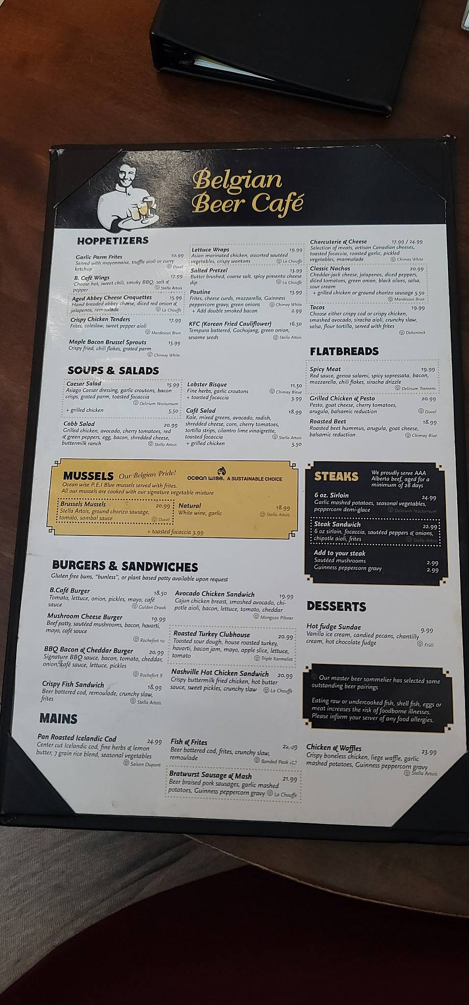 Menu at Belgian Beer Café, Leduc, Airport Rd