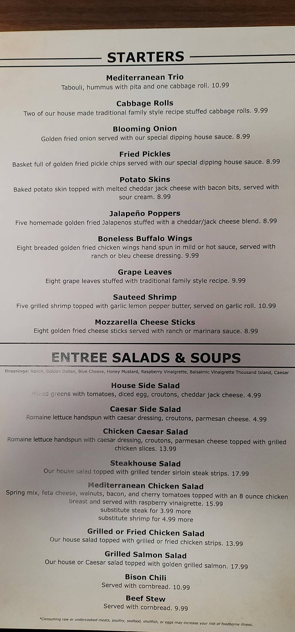 Menu at Bison Steakhouse, Broken Arrow