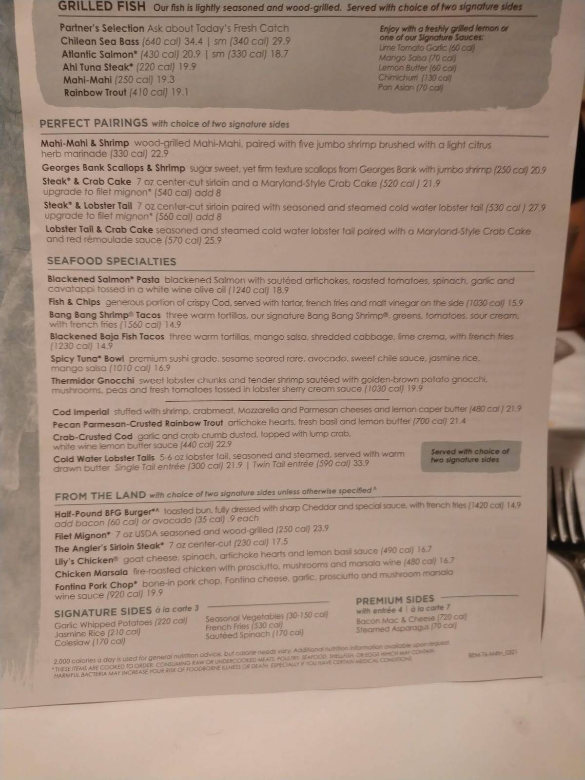 Menu at Bonefish Grill pub & bar, Memphis, N Germantown Pkwy