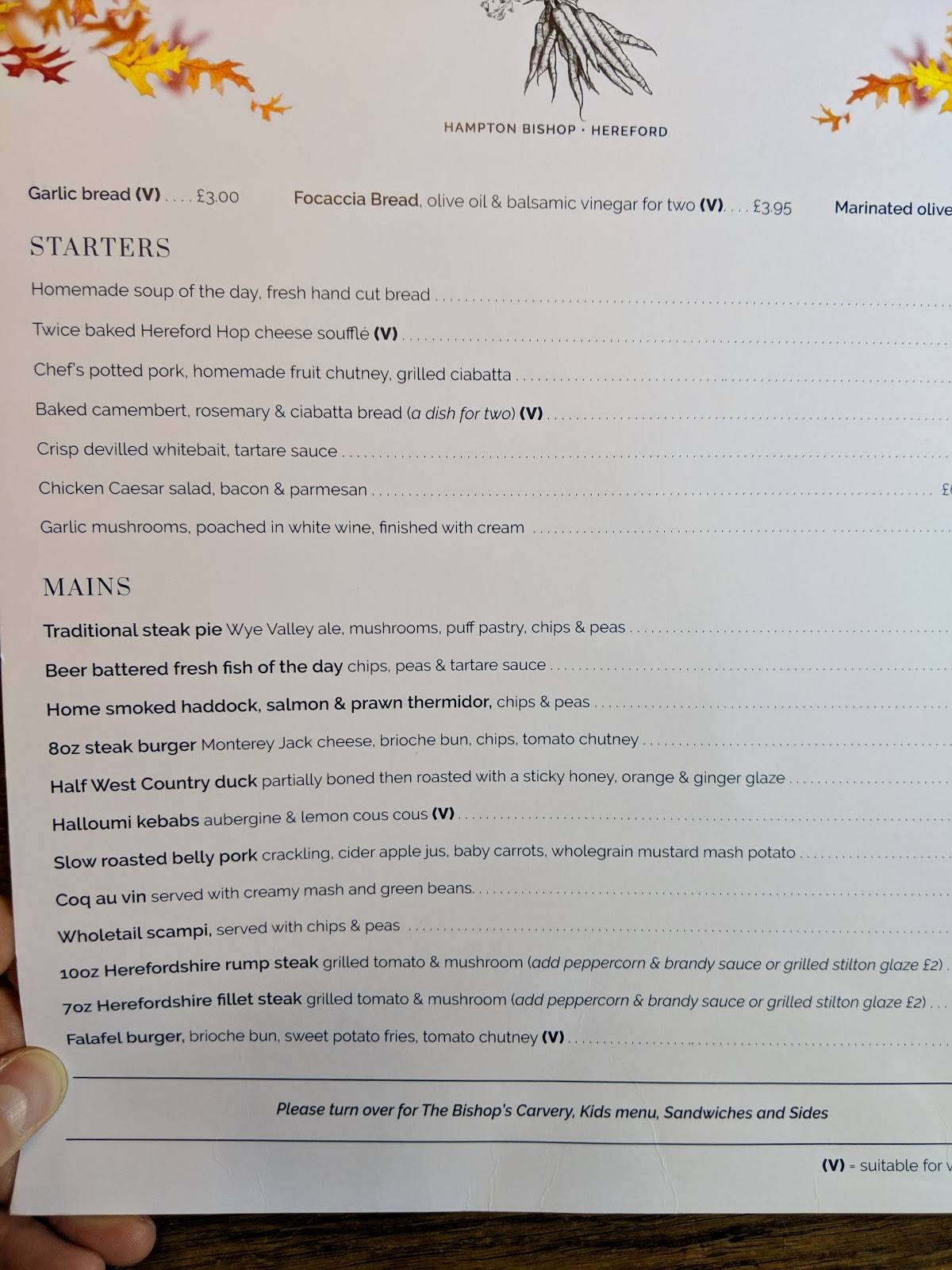 Menu at Bunch of Carrots pub & bar, Hereford, Hampton bishop