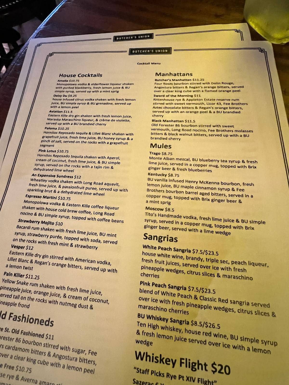 Menu at Butcher's Union pub & bar, Grand Rapids, 438 Bridge St NW