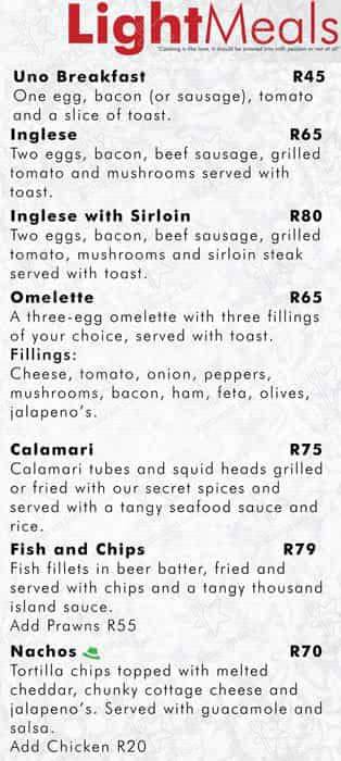 Menu at CAPPELLO. pub & bar, Bloemfontein