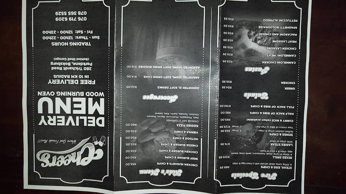 Menu at Cheers pub & bar, Boksburg