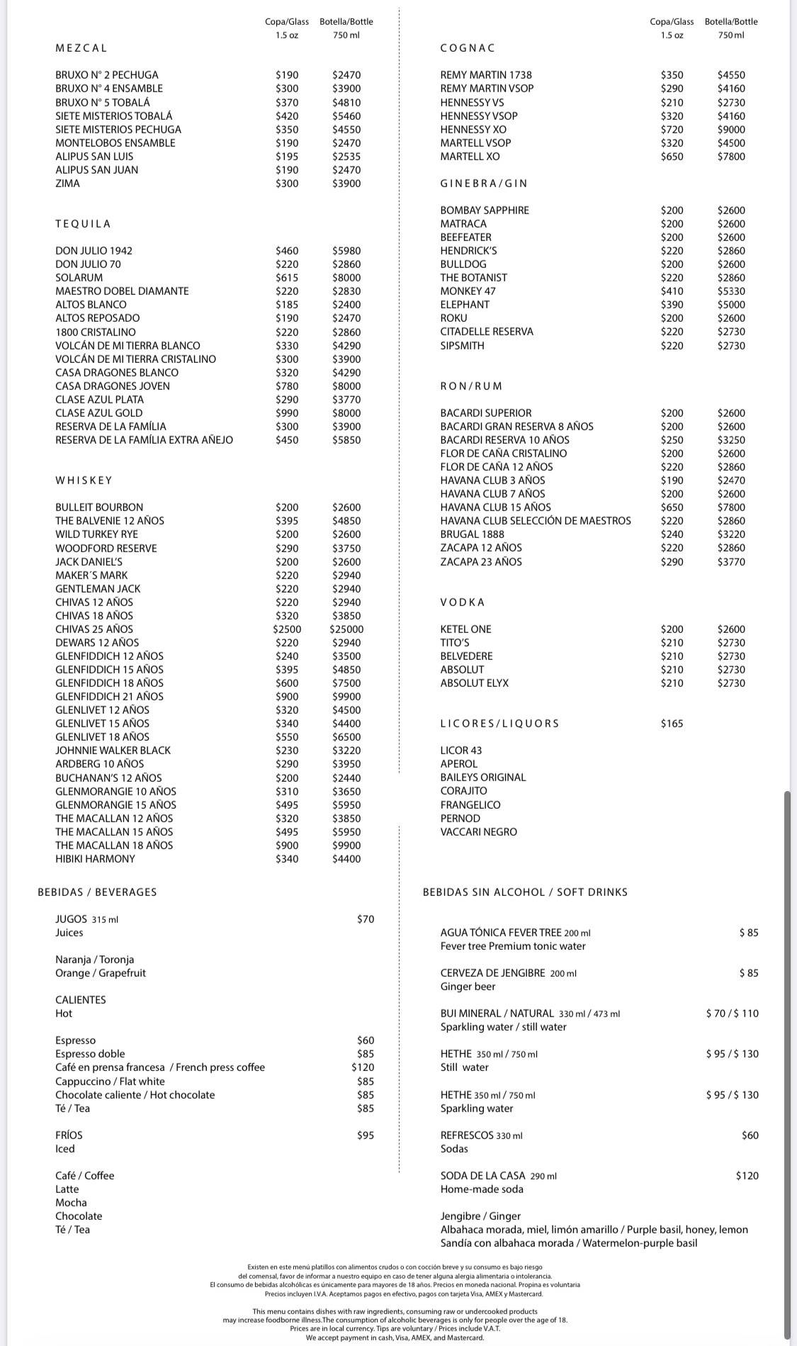 Carta del pub y bar Cityzen, Ciudad López Mateos