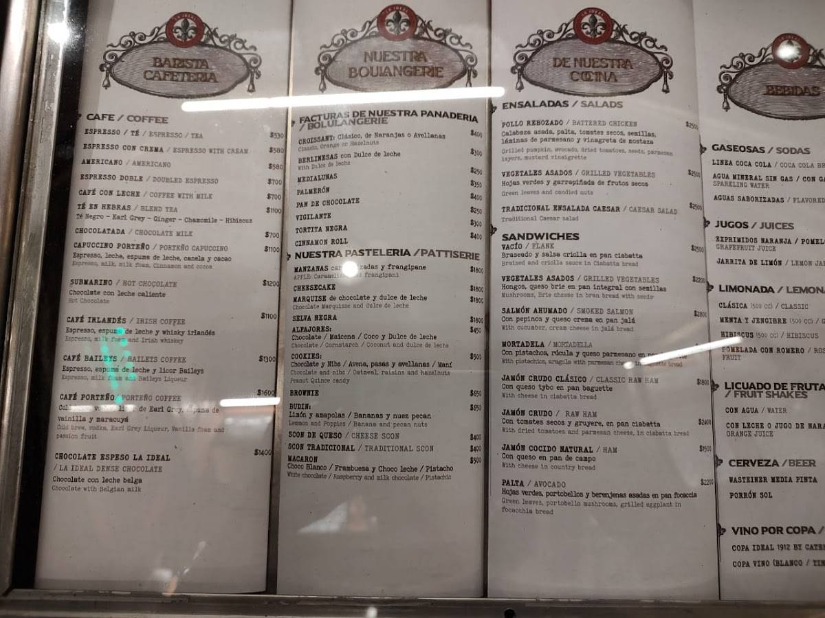 Carta del pub y bar Confitería La Ideal, Buenos Aires, Suipacha 384