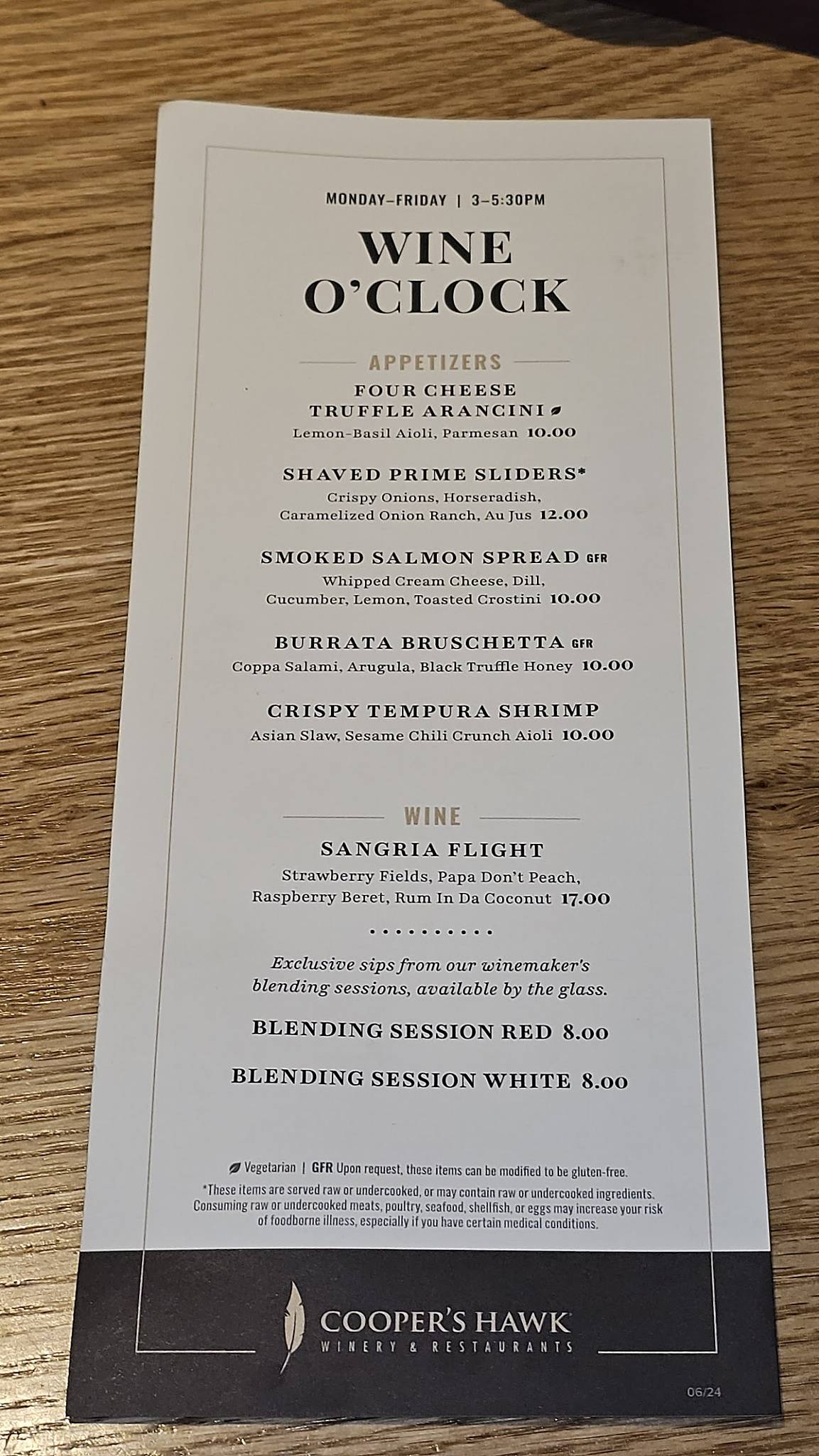 Menu at Cooper's Hawk Winery & Restaurant- Toledo, Toledo