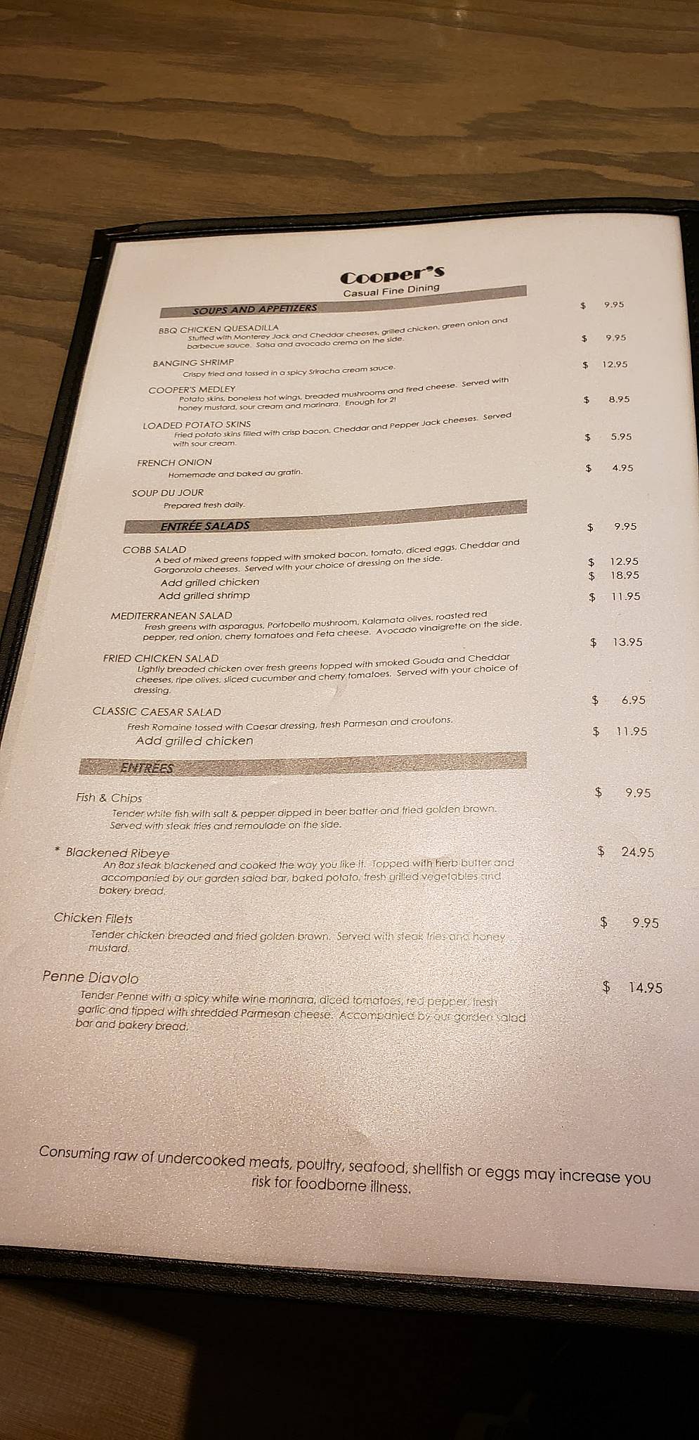 Menu at Cooper's Restaurant, Alcoa