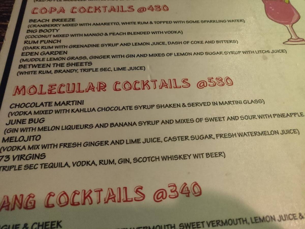 Menu at Copa, Mumbai, Juhu Gymkhana Building