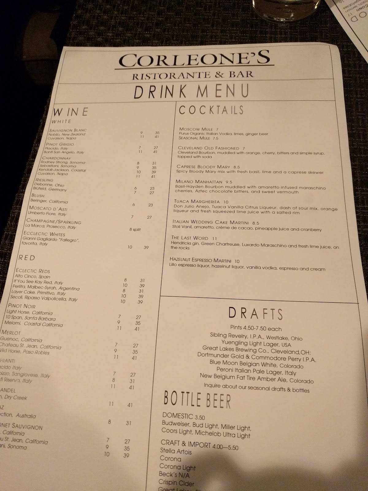 Menu at Corleone's Ristorante & Bar, Cleveland