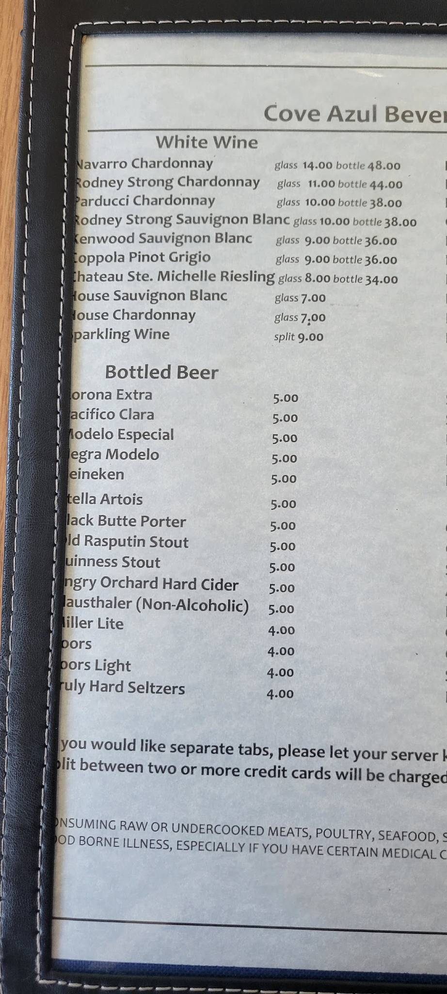 Menu at Cove Azul Bar & Grill, Gualala