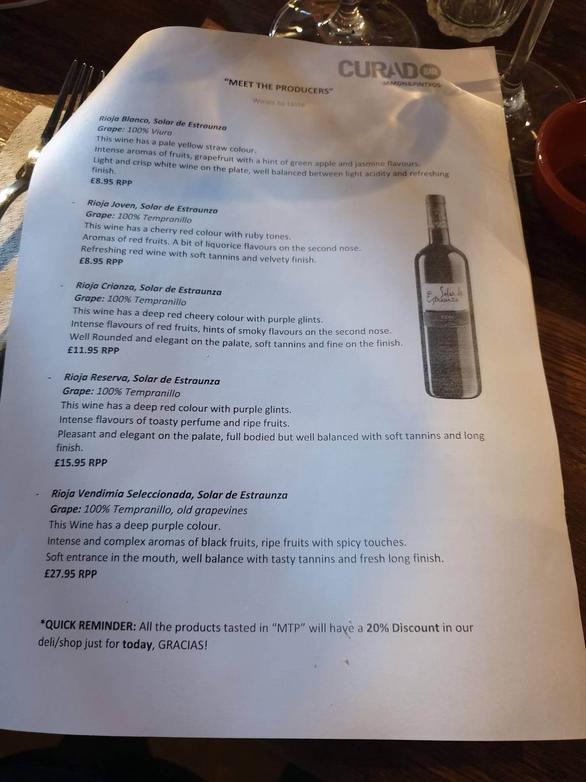 Menu at Curado Bar, Cardiff