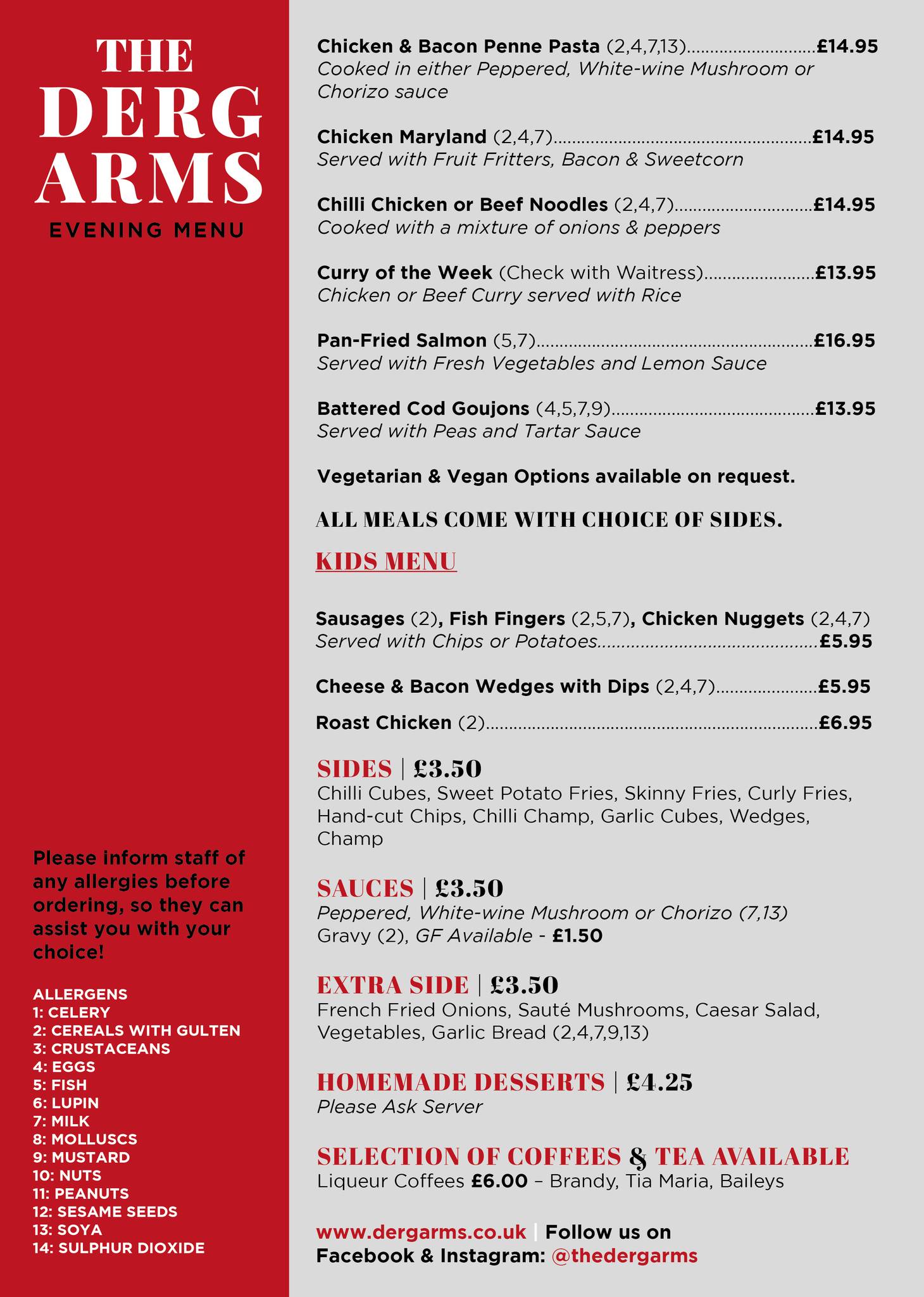 Menu at Derg Arms pub & bar, Castlederg
