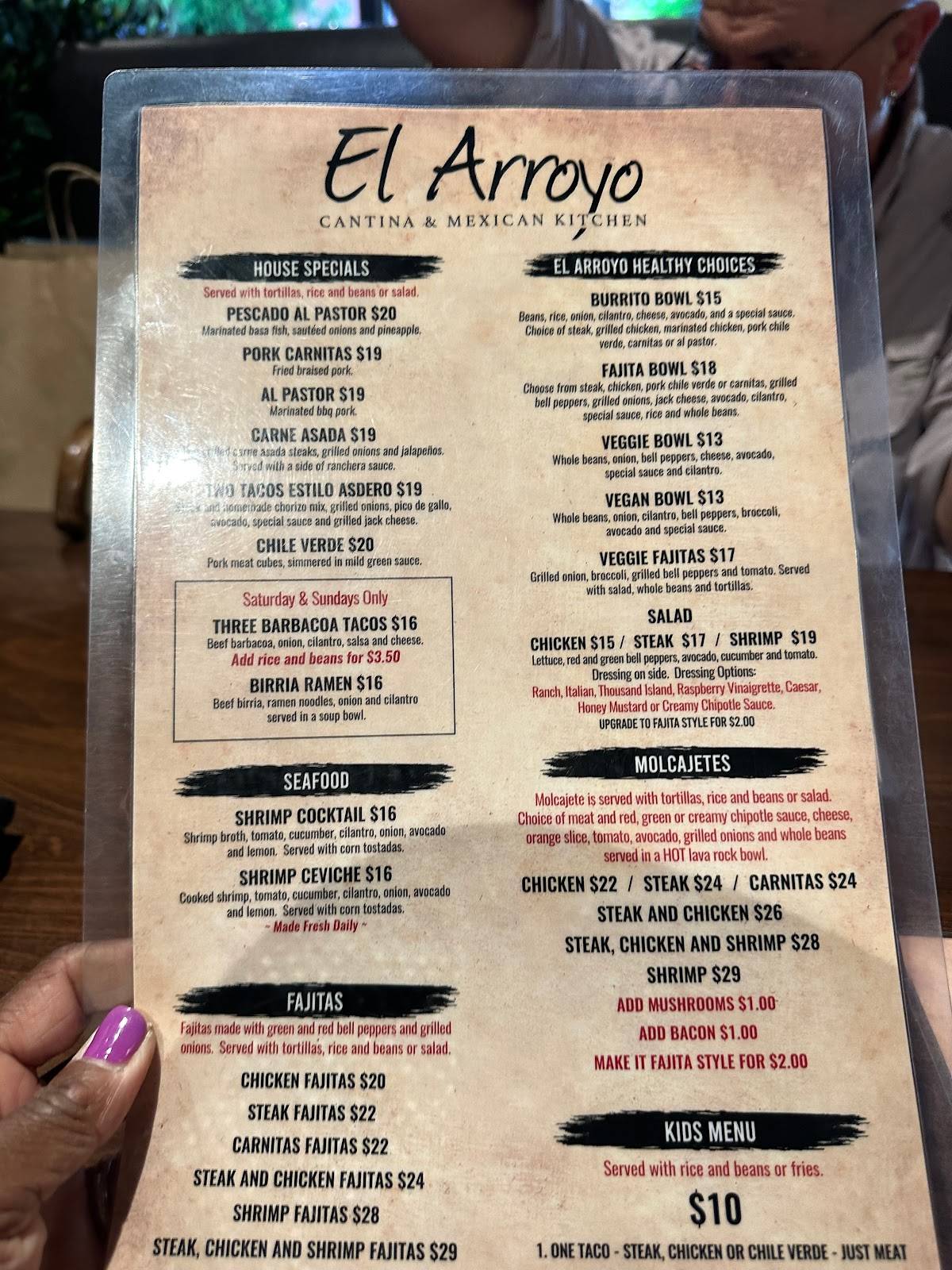 Menu at El Arroyo Cantina & Méxican Kitchen pub & bar, Sonora