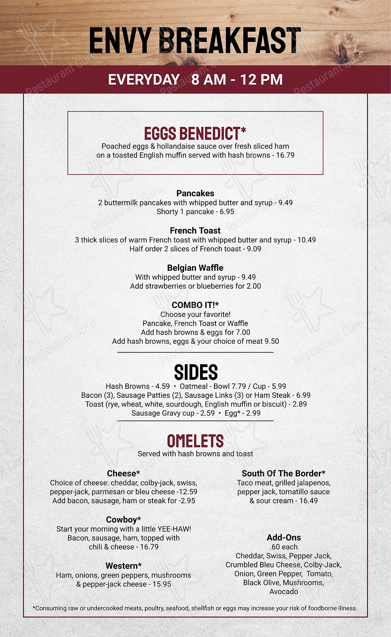 Menu at Envy Bar and Grill, Poulsbo