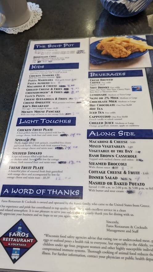 Menu at Faros Restaurant & Cocktails, Fond du Lac