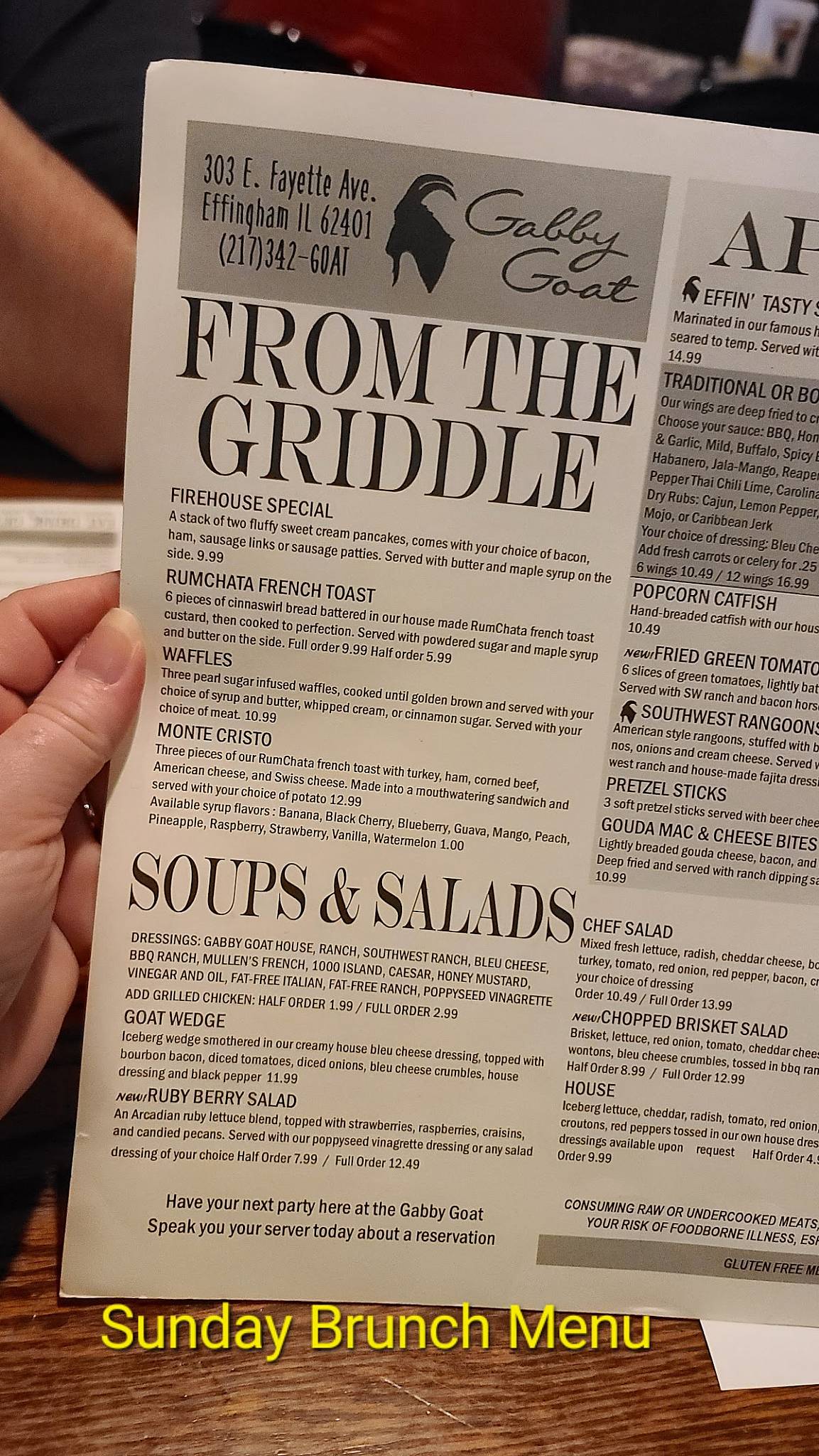 Menu at Gabby Goat American Pub & Grill, Effingham