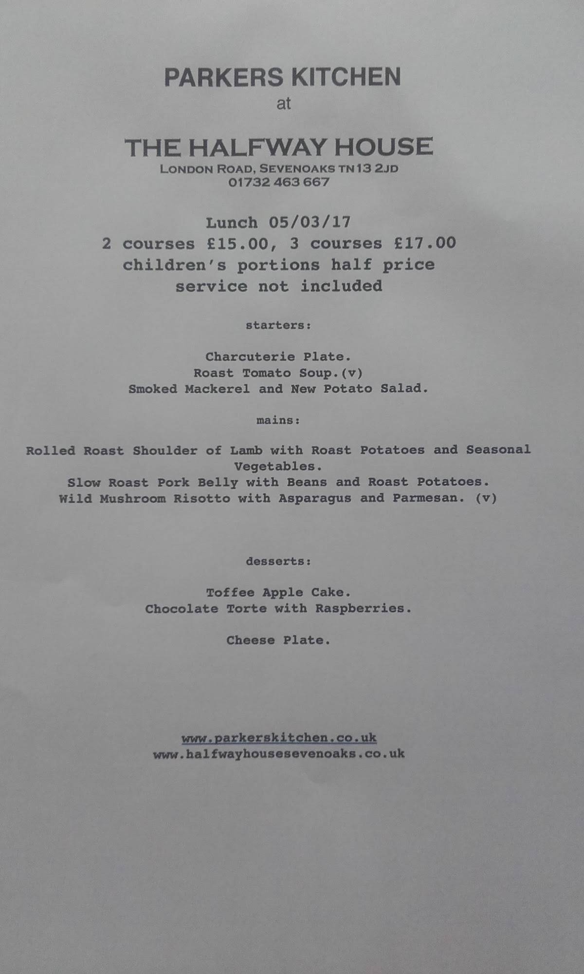 Menu at Halfway House pub & bar, Sevenoaks, Halfway House