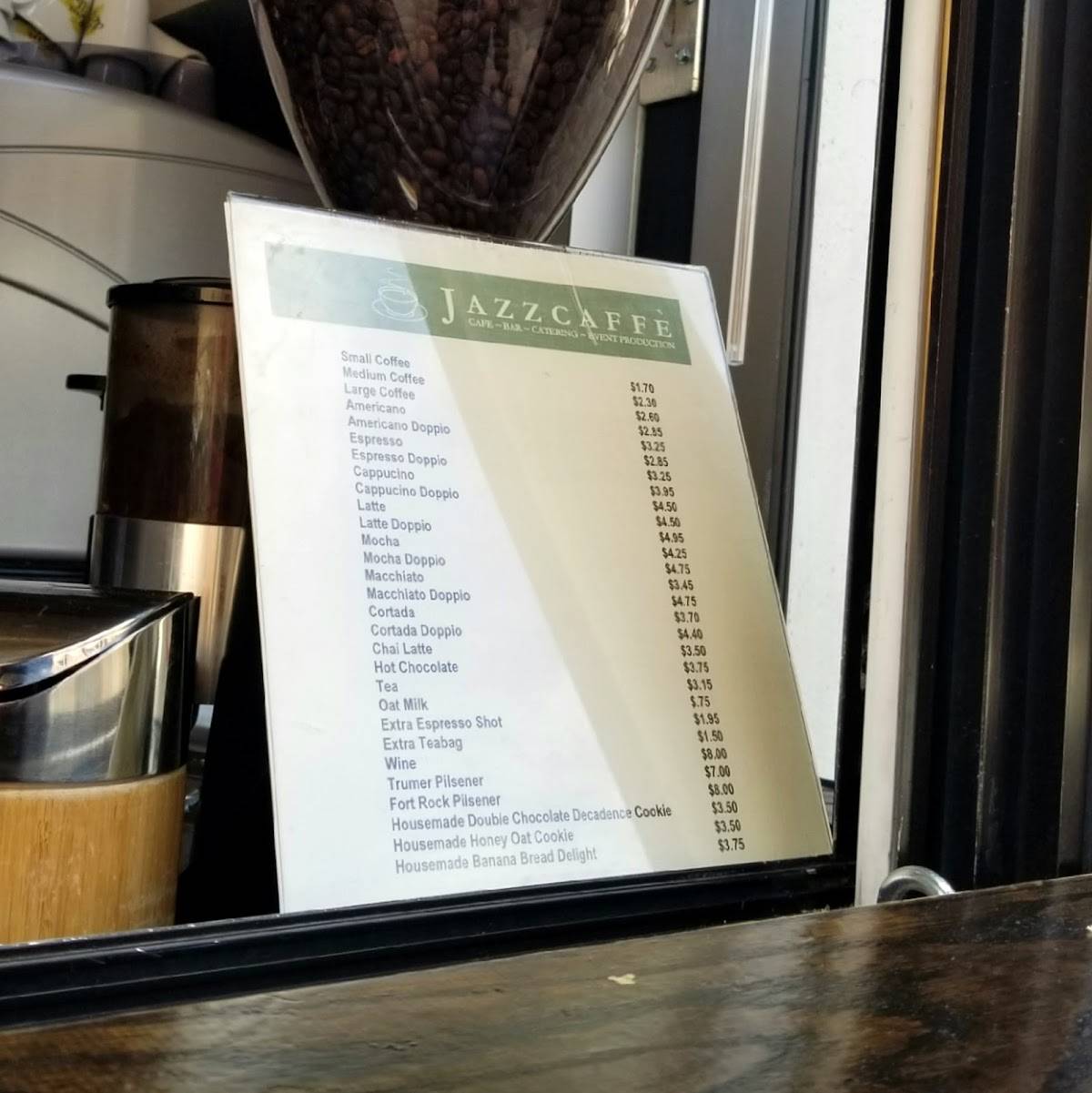 Menu at Jazz Caffe pub & bar, Berkeley