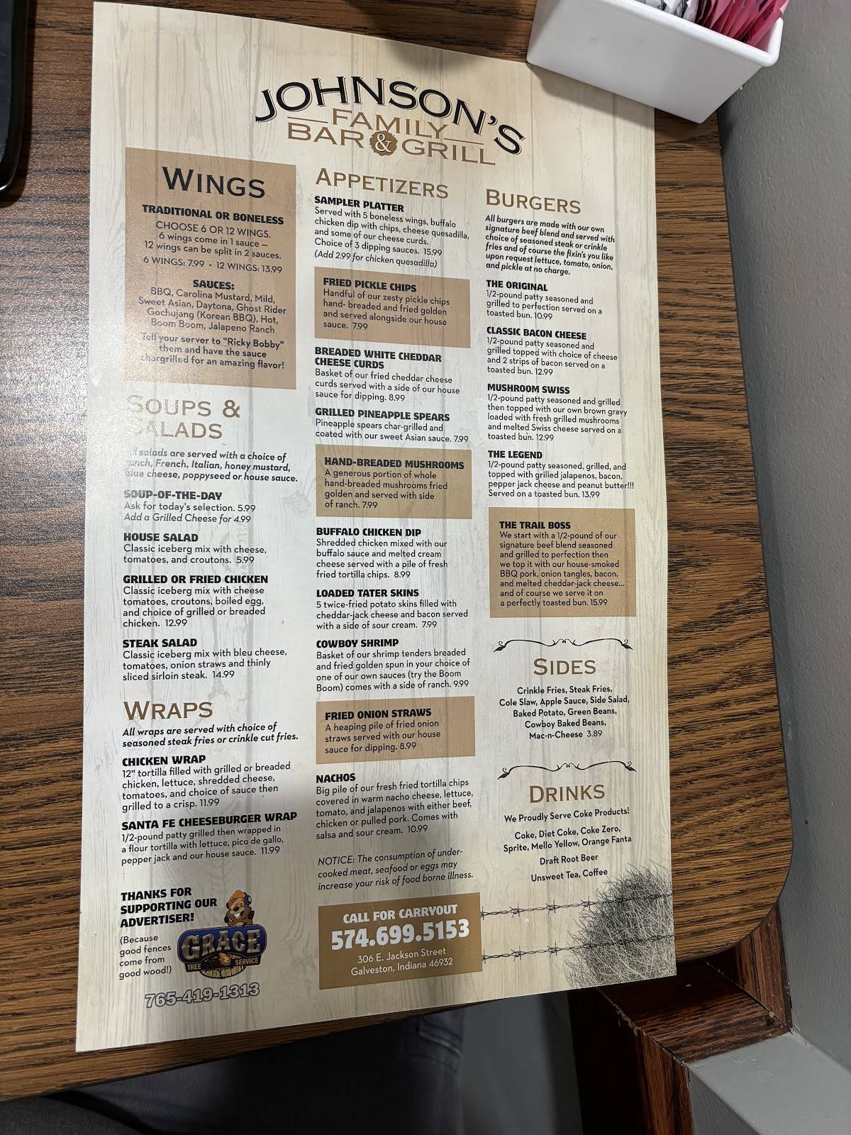 Menu at Johnson's Tavern Inc pub & bar, Galveston