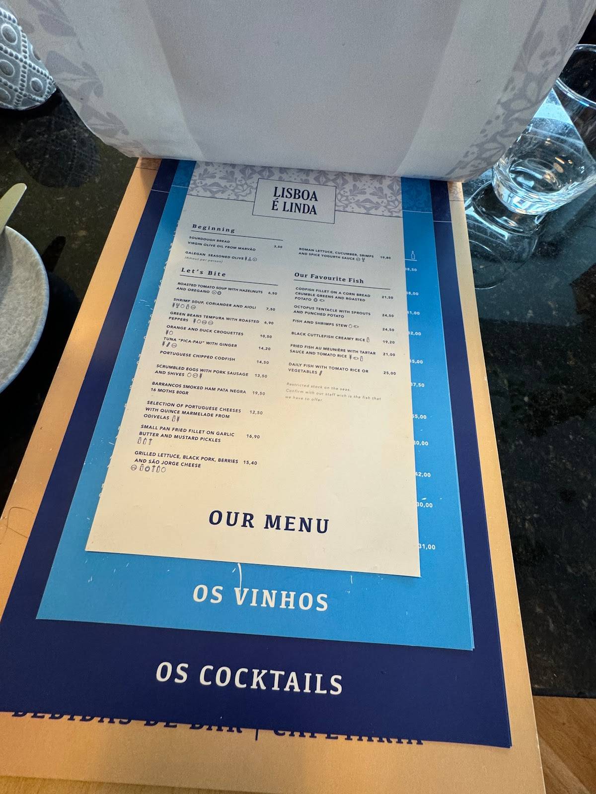Menu em Lisboa é Linda pub & Bar, Lisboa