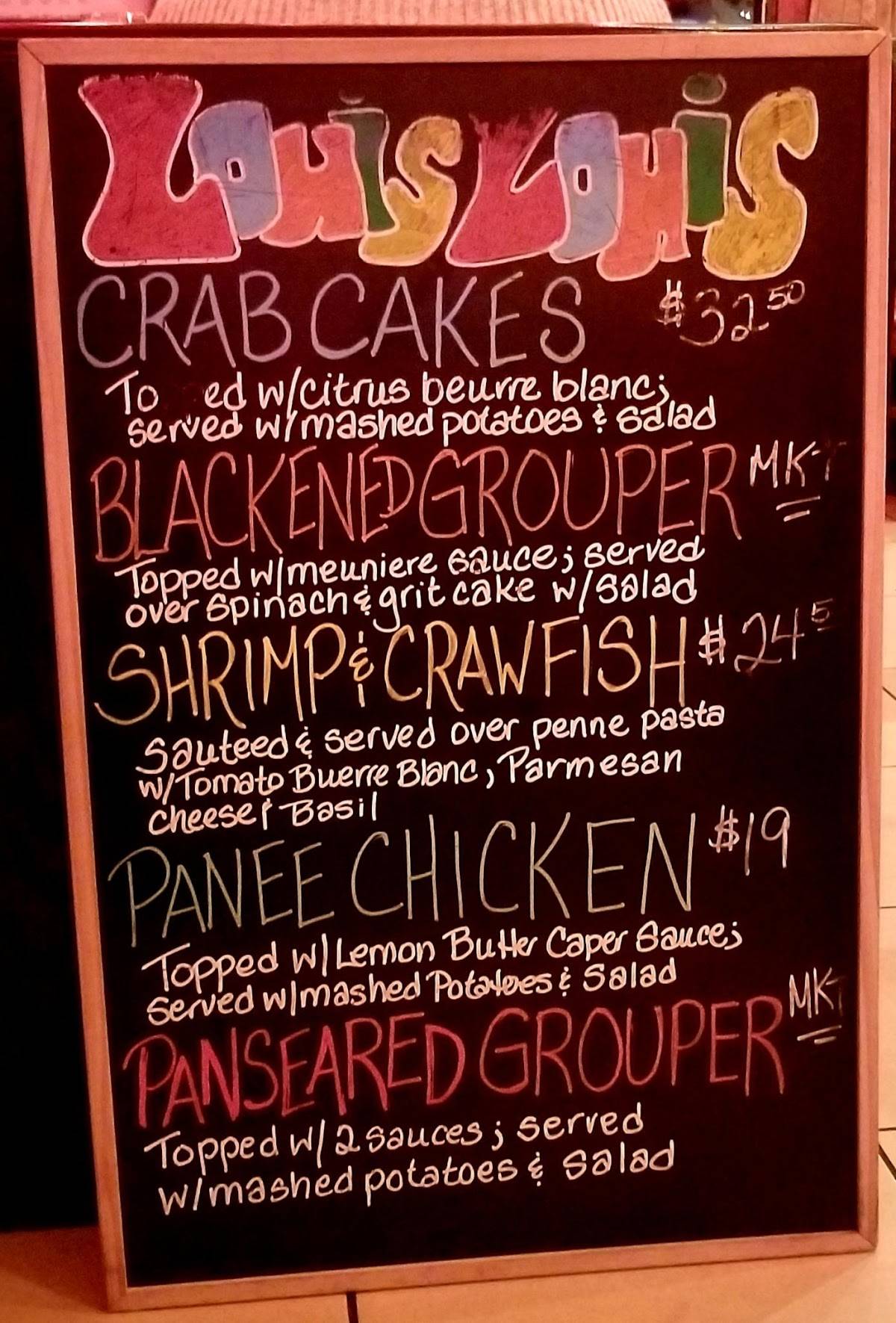 Menu at Louis Louis restaurant, Santa Rosa Beach