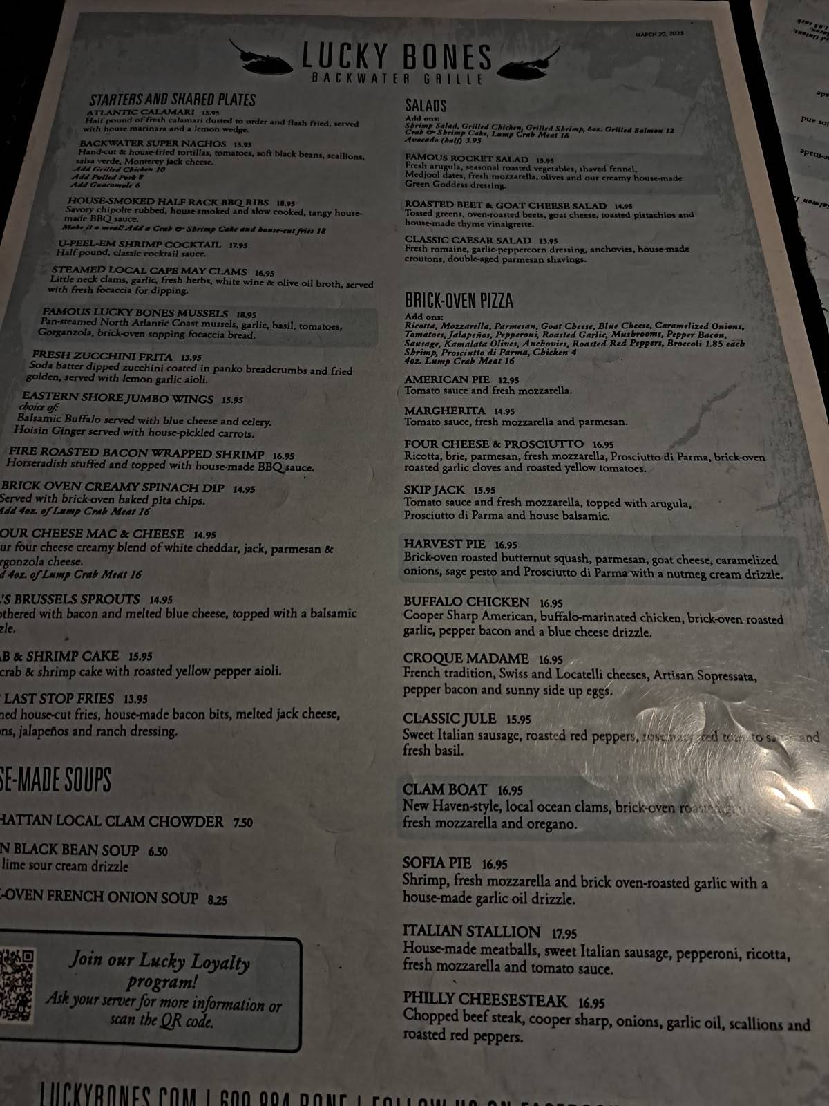Menu at Lucky Bones Backwater Grille pub & bar, Cape May