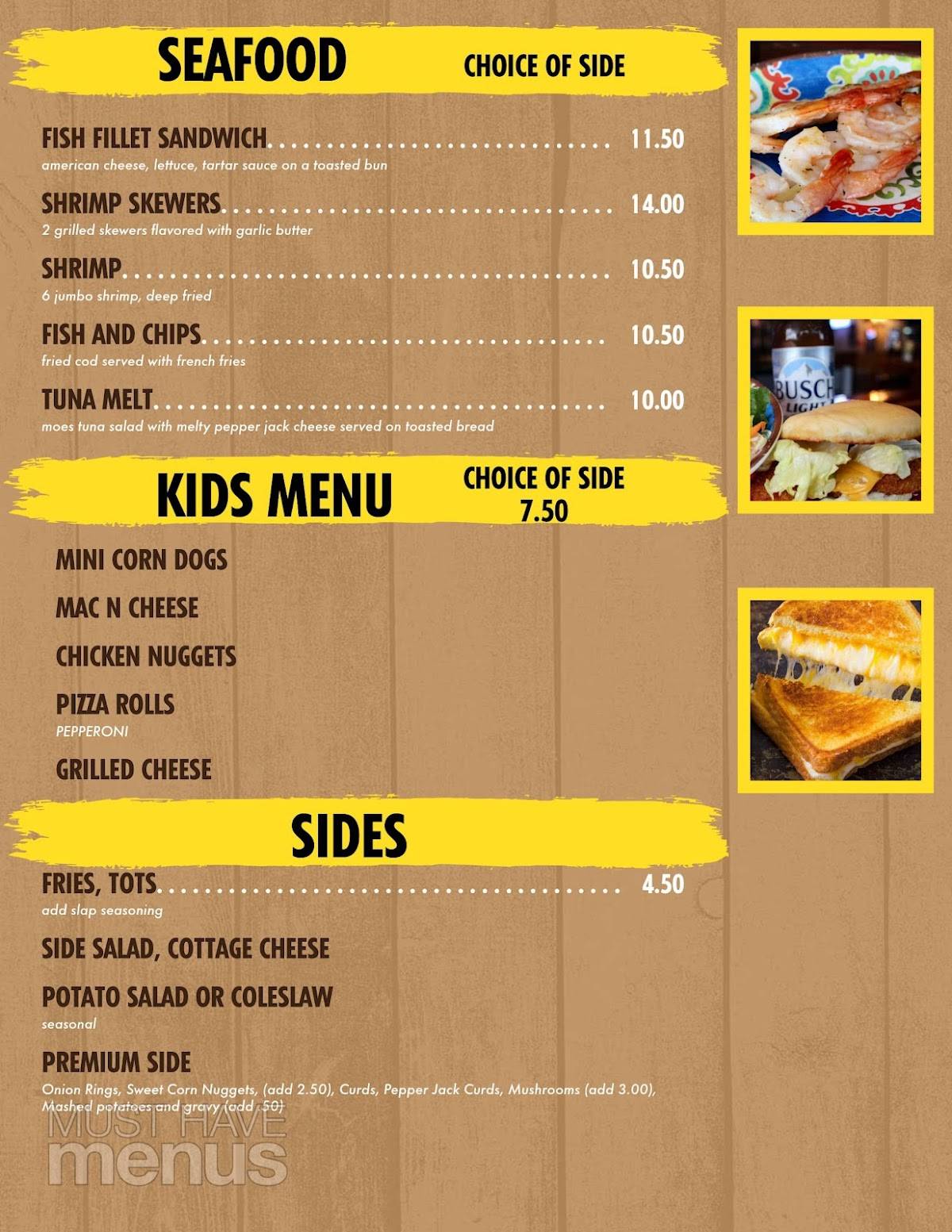 Menu at Moe's Bar and Grill, New Underwood