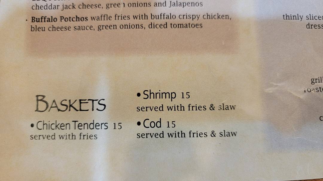 Menu at Mulligan's Restaurant, Cheboygan