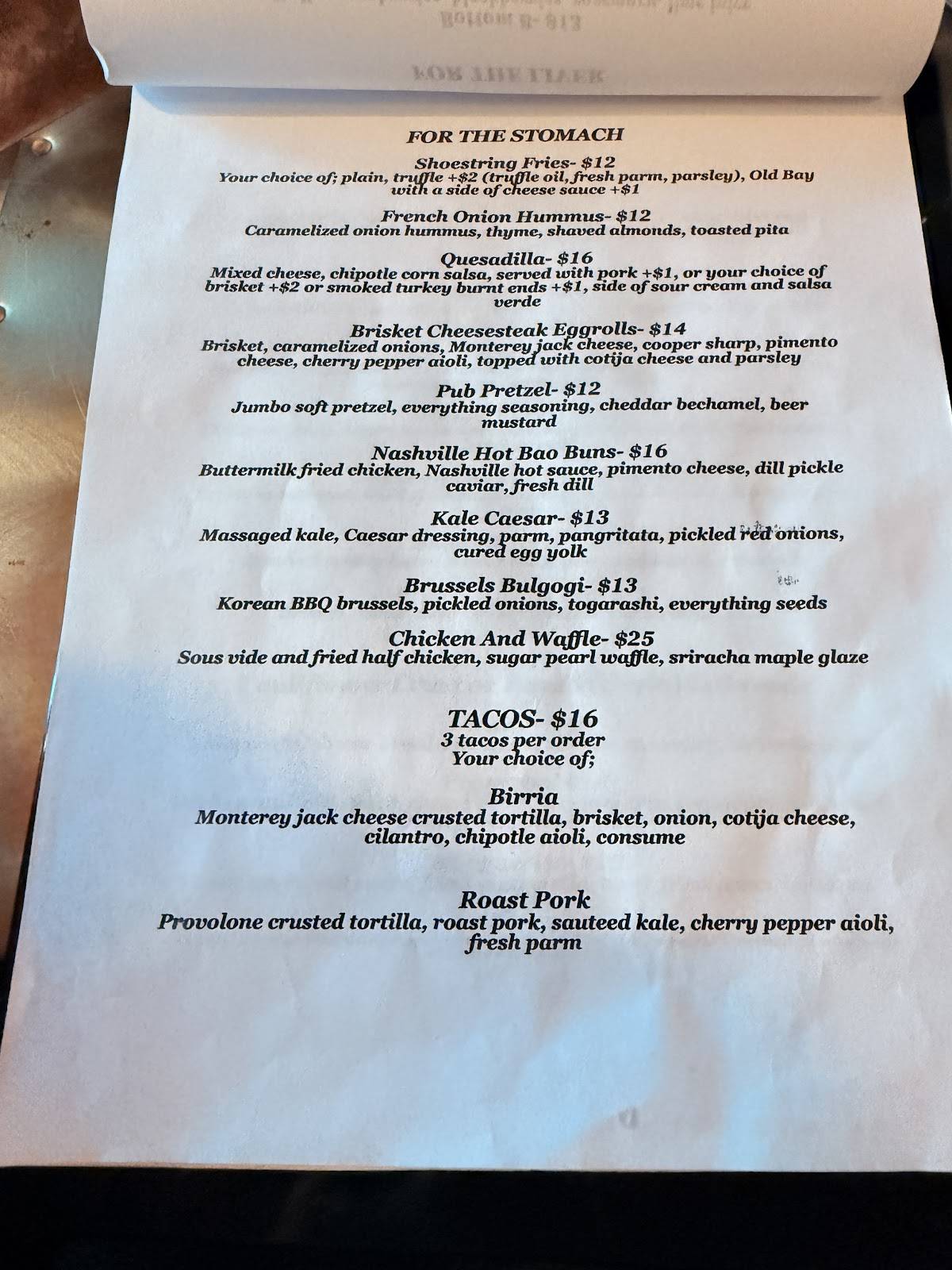 Menu at Notch Eight Craft House pub & bar, Jim Thorpe